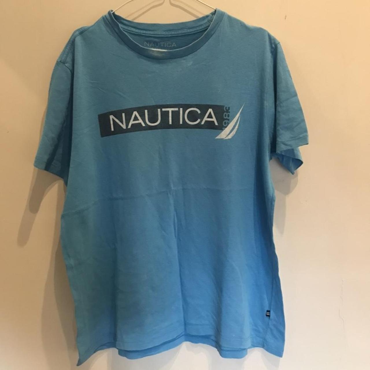 Vintage Nautica Blue Tee! Couple marks shown (Near... - Depop