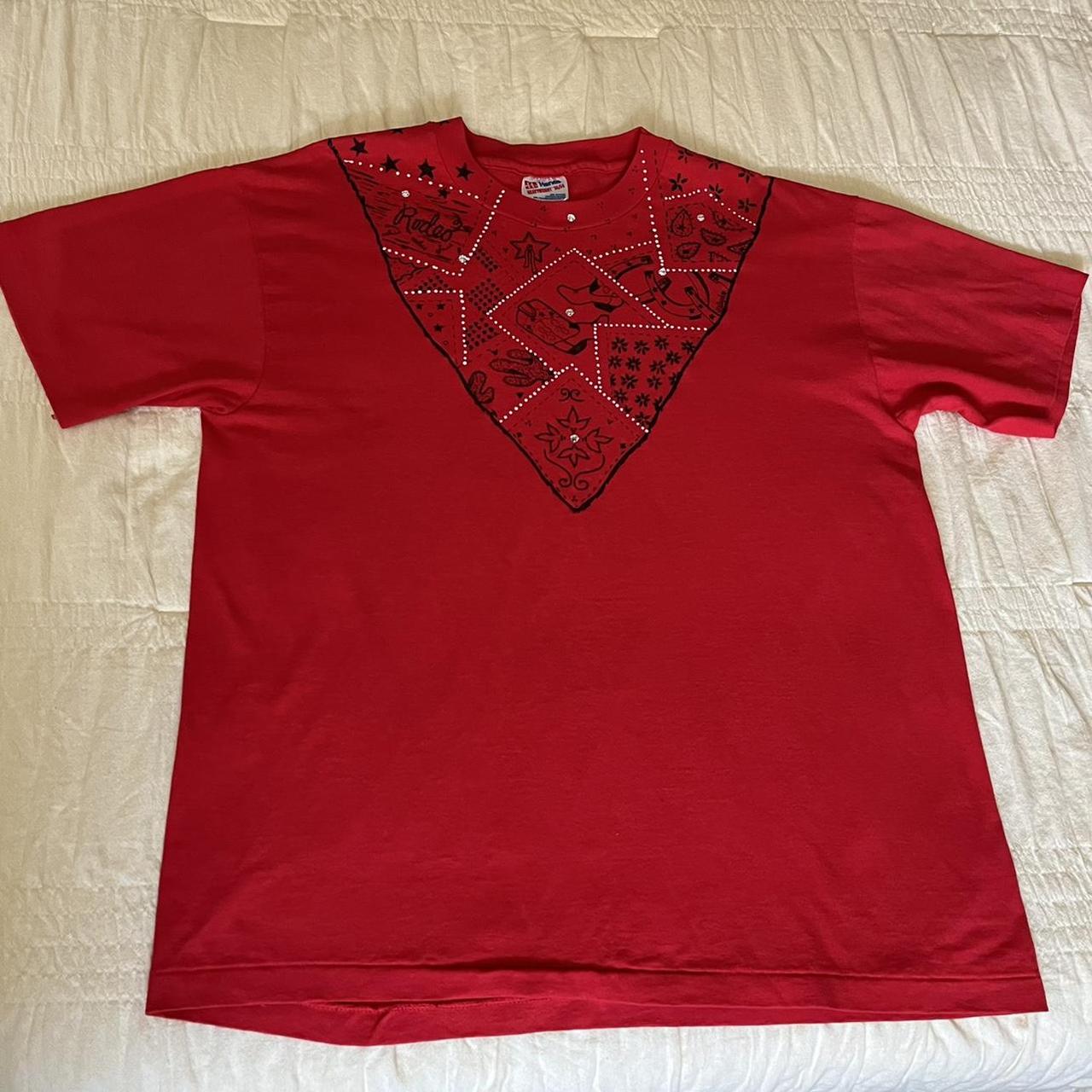 Vintage 90's Single Stitch Red Rodeo Shirt Super... | Depop