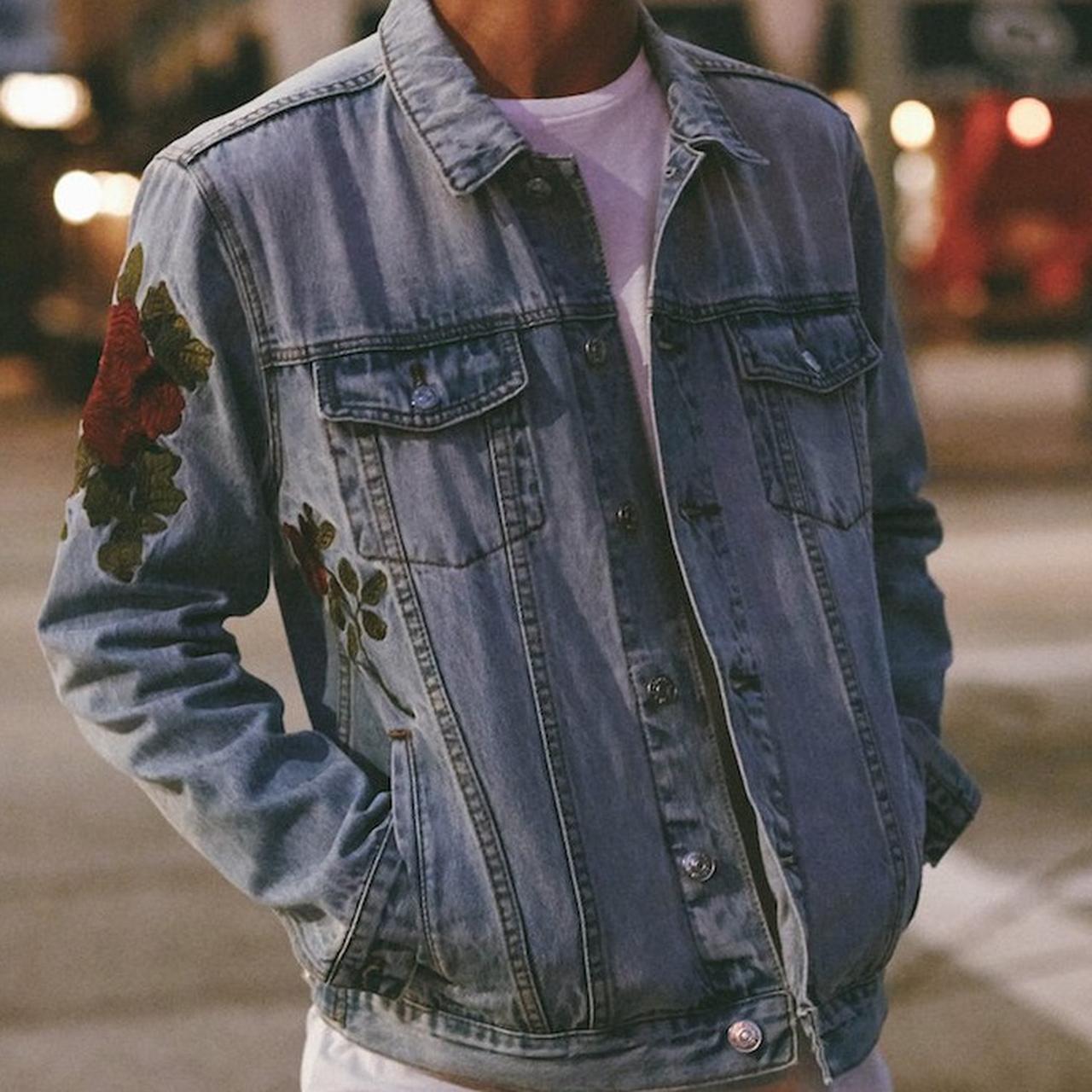 PACSUN ROSE DENIM JACKET SIZE XL FREE SHIPPING... - Depop