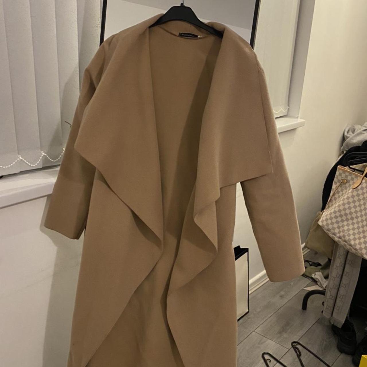 Tan waterfall wool look coat Worn a couple of... - Depop