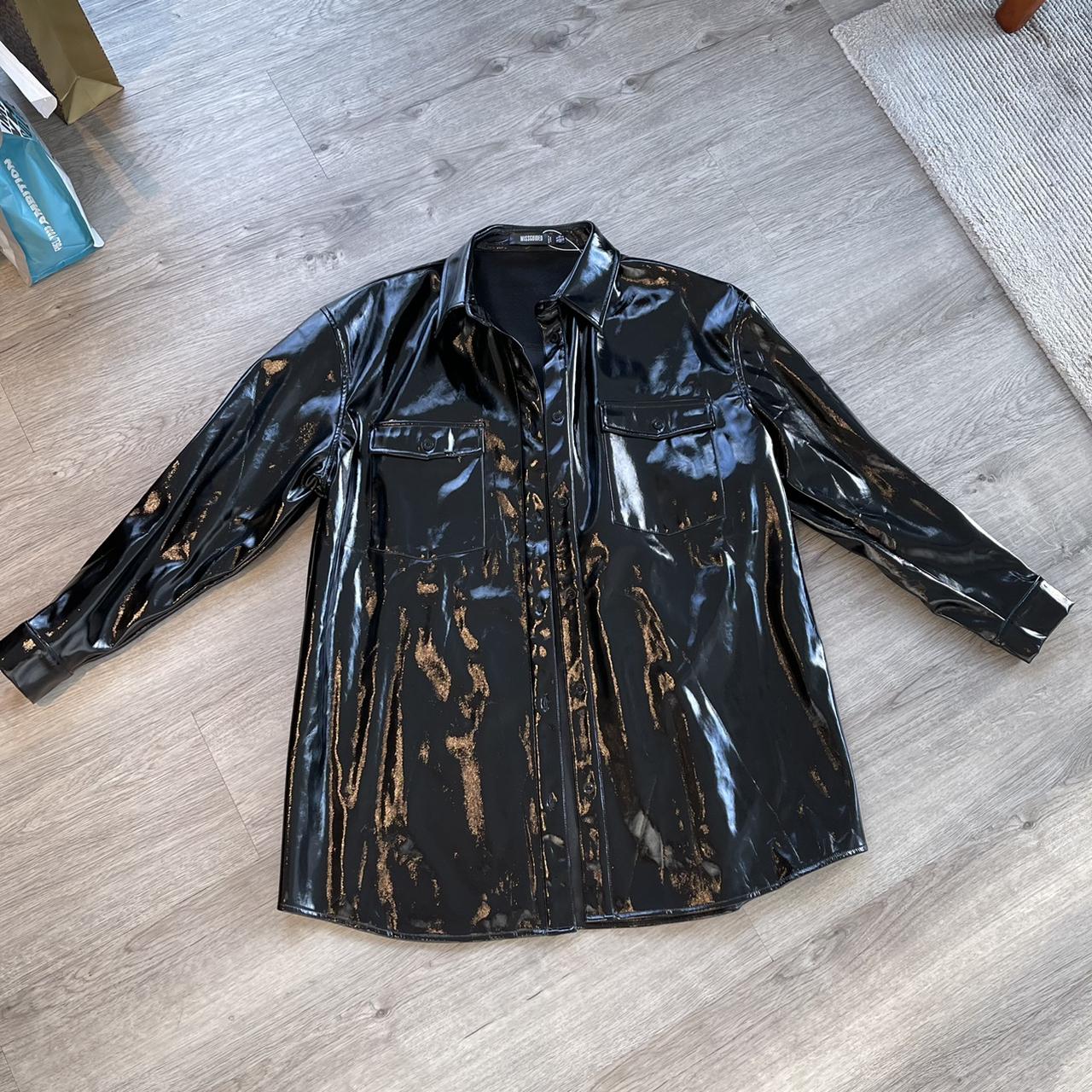 Black vinyl shacket from Missguided 🔥 Size 8... - Depop