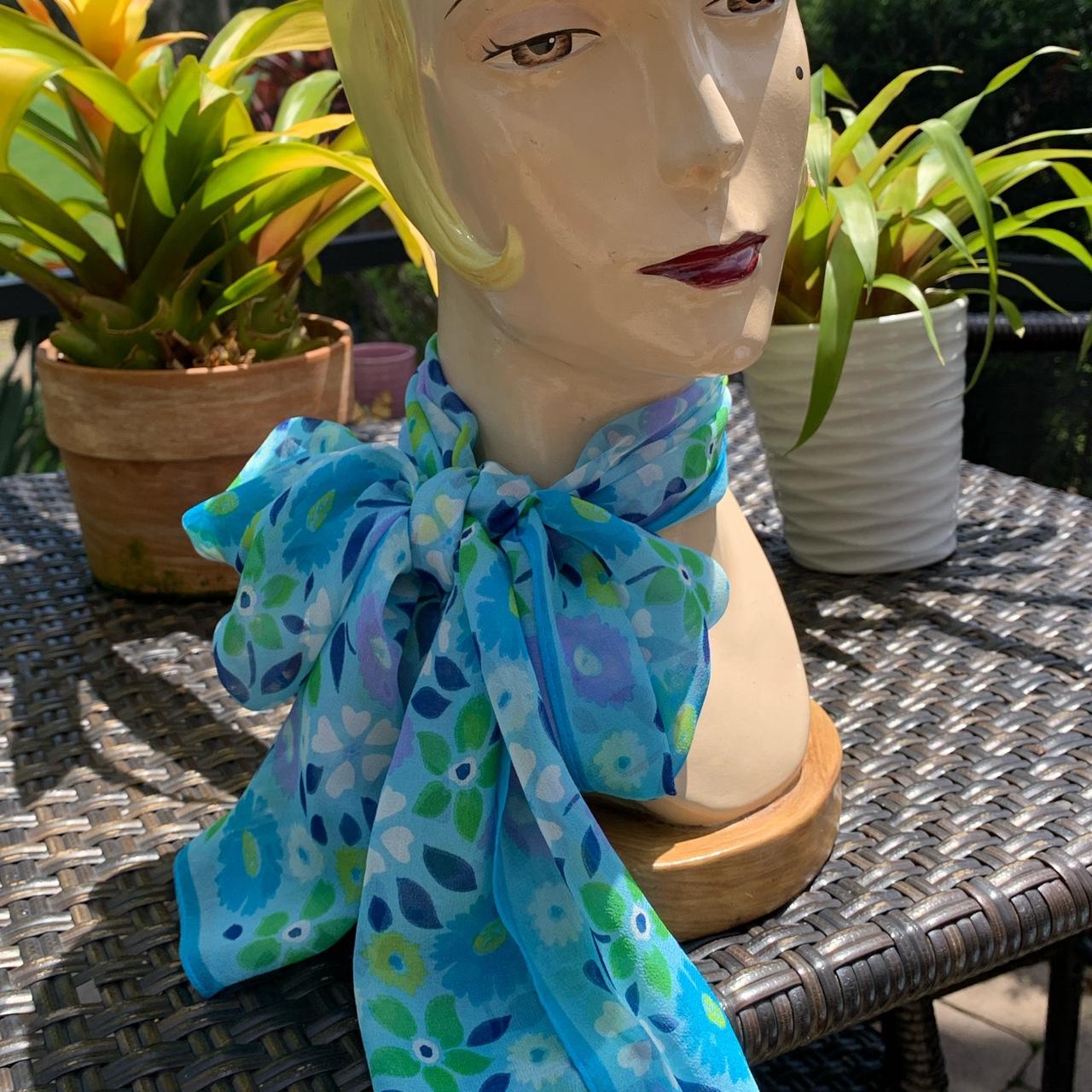 Vintage silk scarf. mod long silk chiffon designer... - Depop