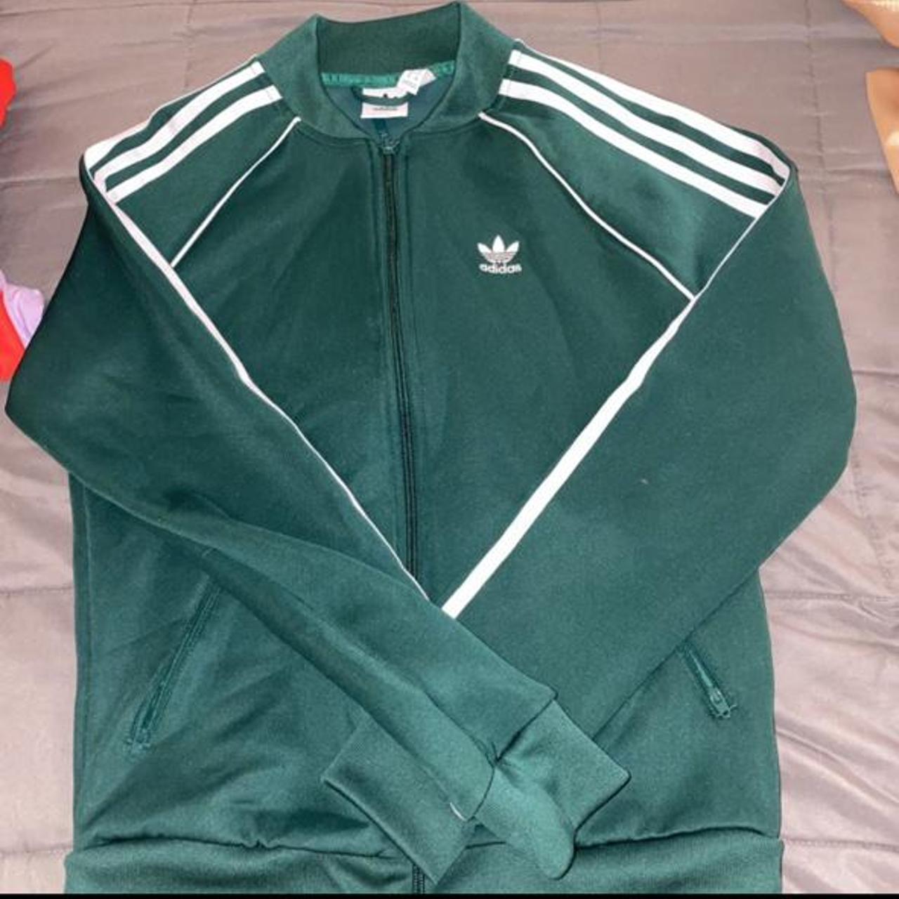 Adidas green track jacket, barely worn in great... - Depop