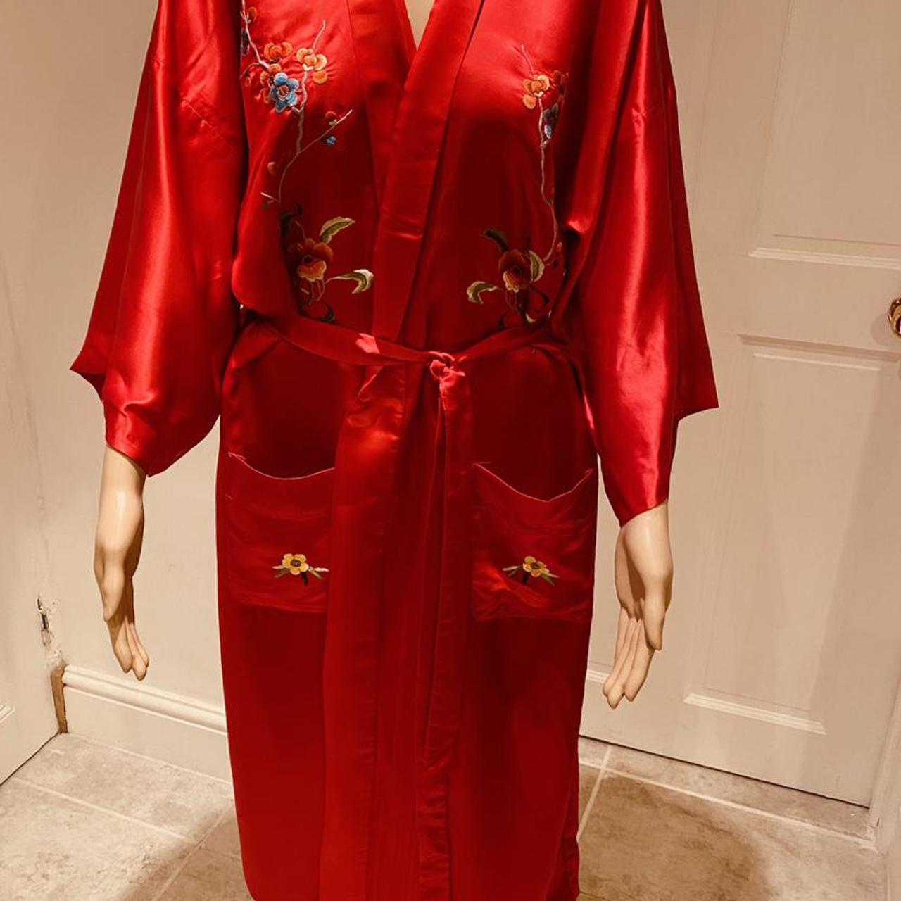 Beautiful vintage red silk Chinese robe, made in... - Depop