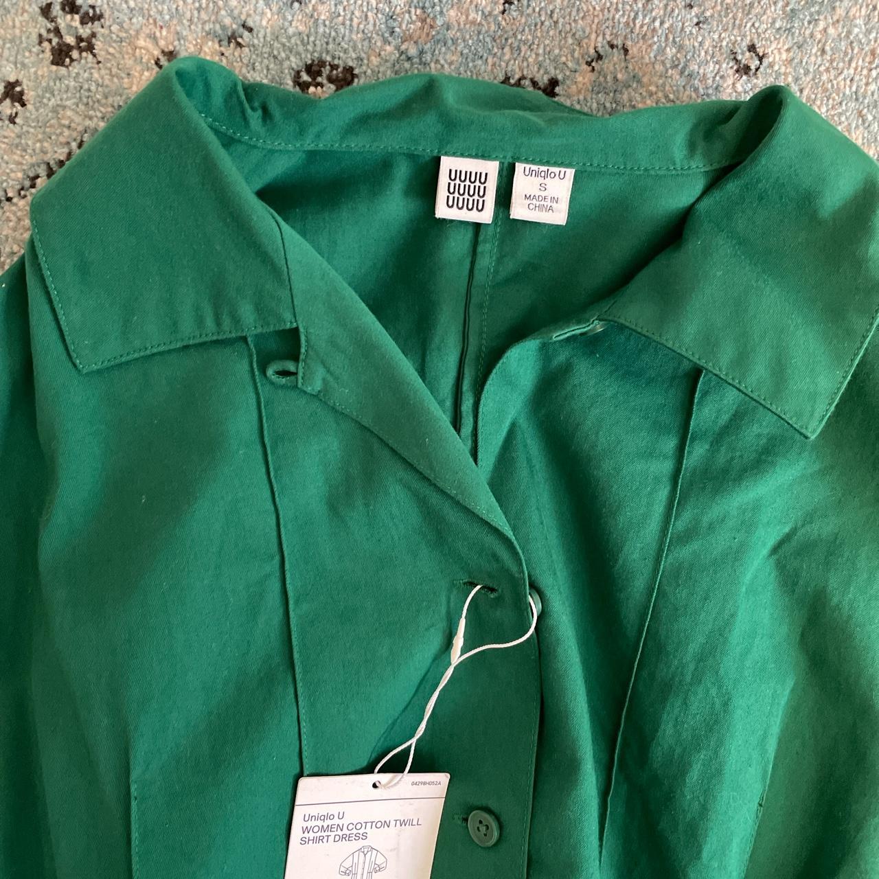 Green Uniqlo U cotton twill long sleeve shirt dress.... - Depop