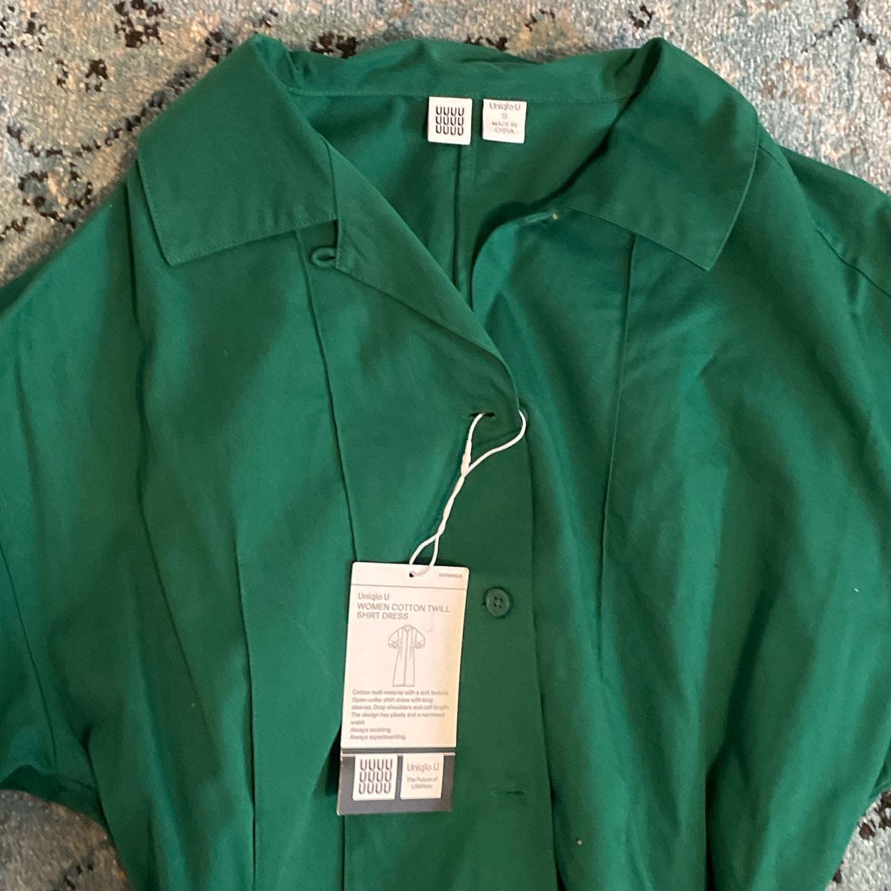 Green Uniqlo U cotton twill long sleeve shirt dress.... - Depop