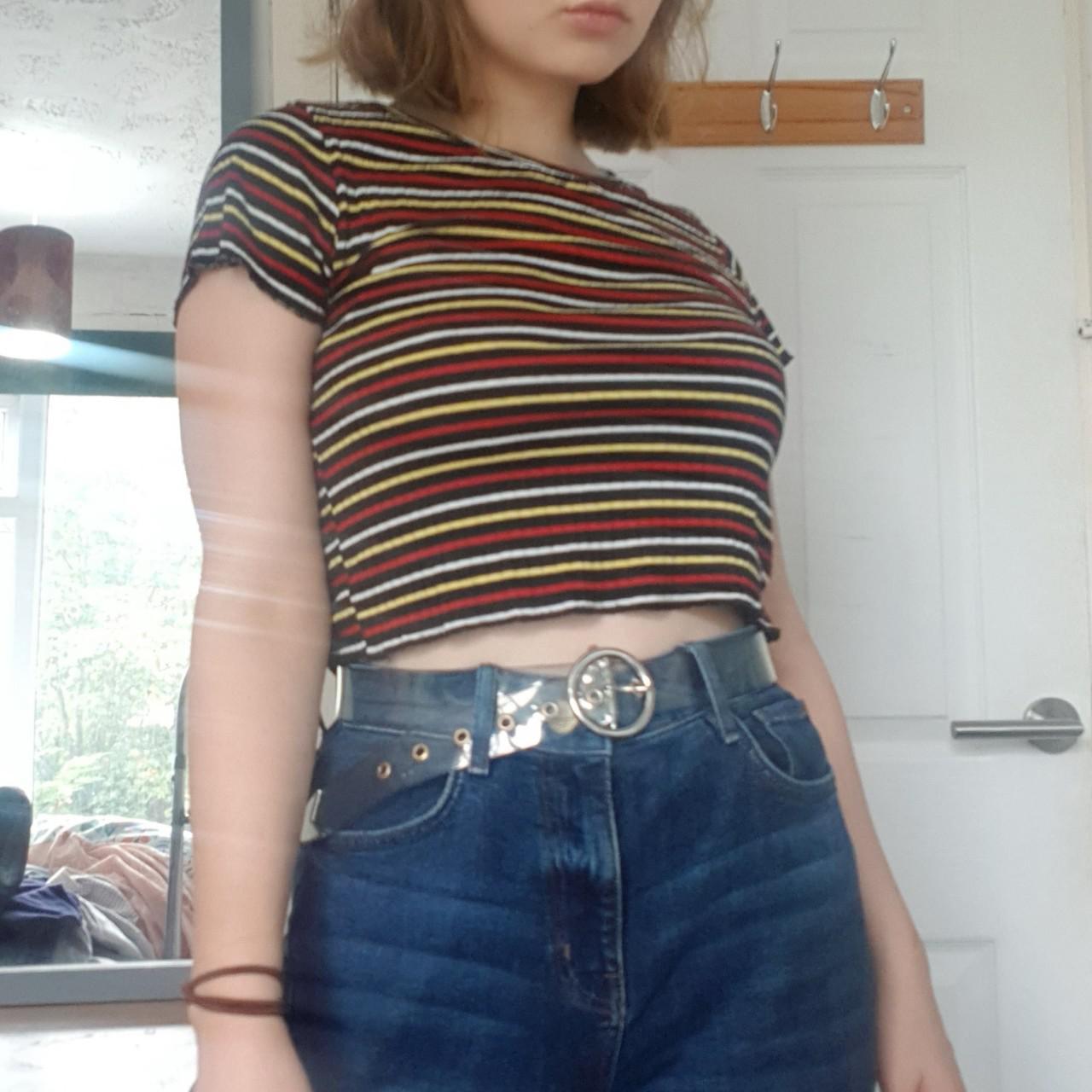 Primark black ribbed crop top with red, white and... - Depop