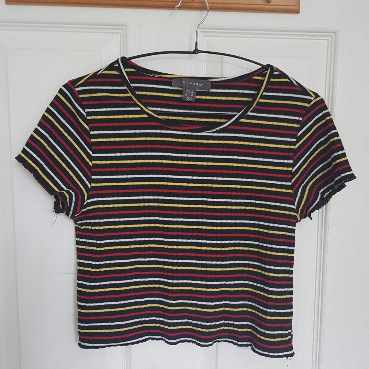 Primark black ribbed crop top with red, white and... - Depop