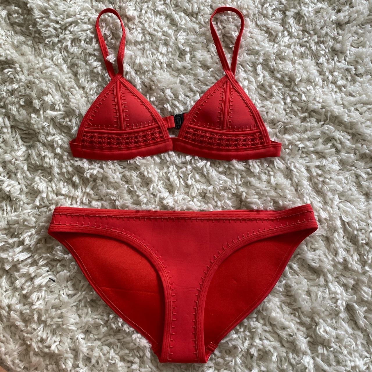 Red crochet Triangl Bikini. In perfect condition... - Depop