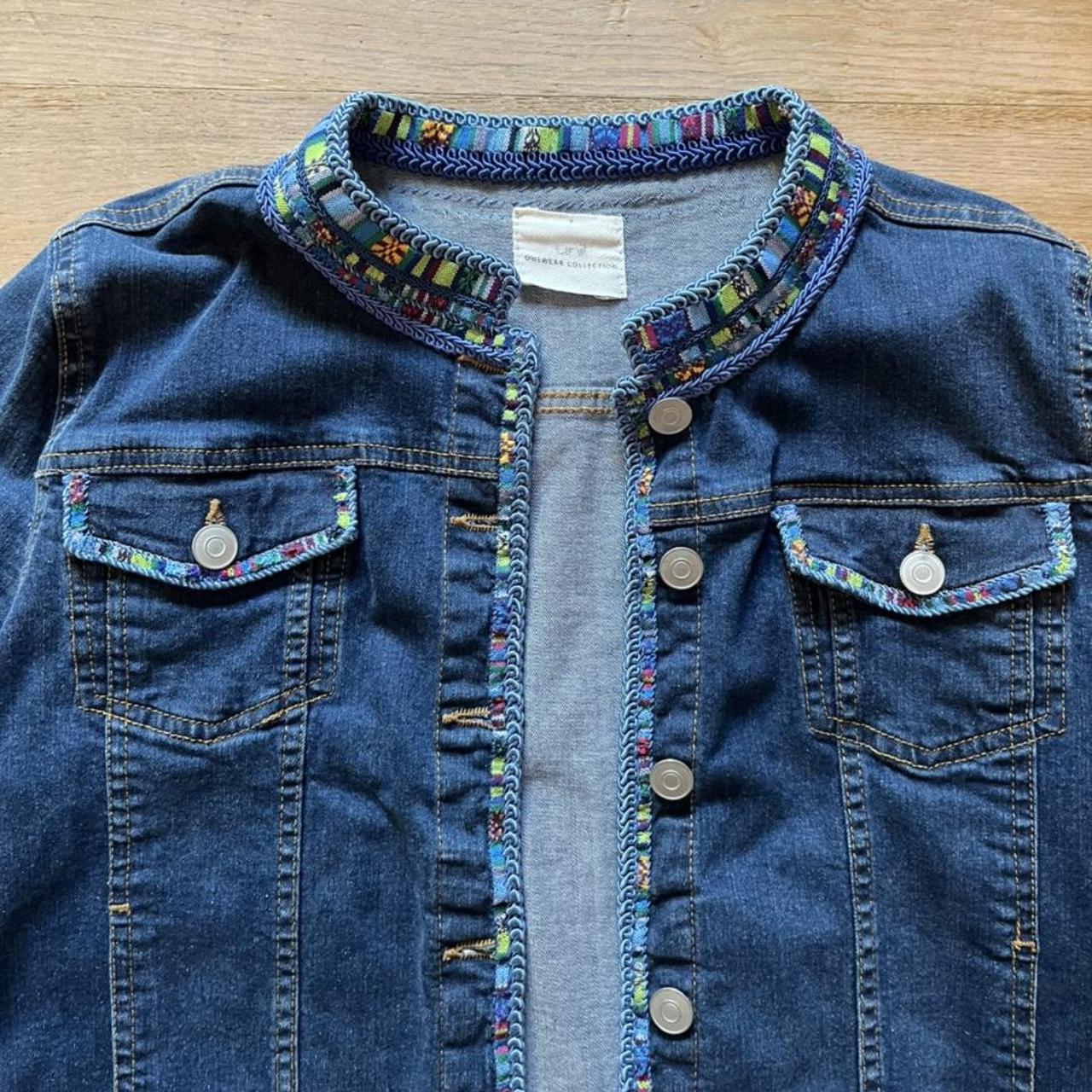 Rare Custom Colorful Denim Jacket Size: Fits Like a... - Depop
