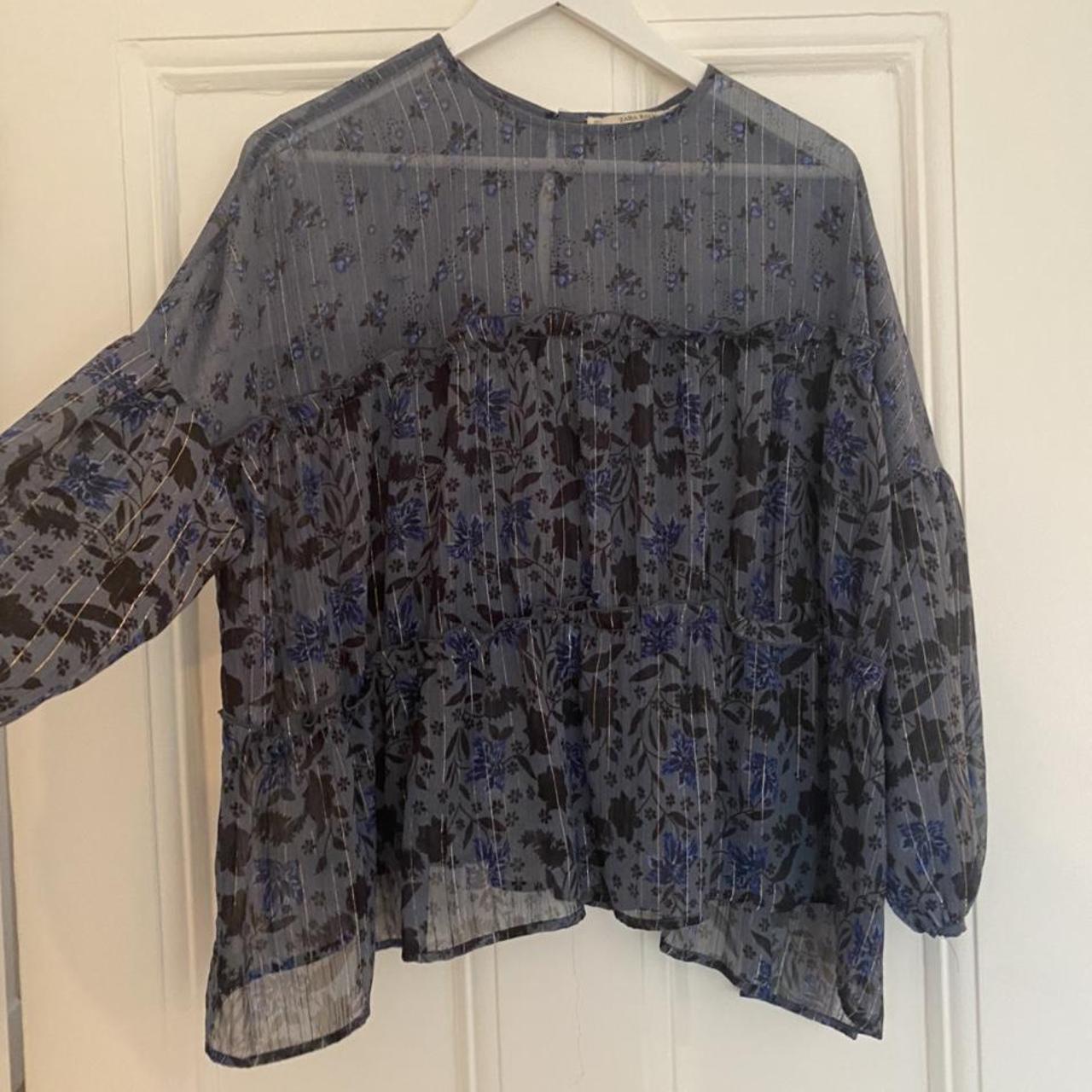 Sheer and silky ZARA ruffled floral top Can be... - Depop