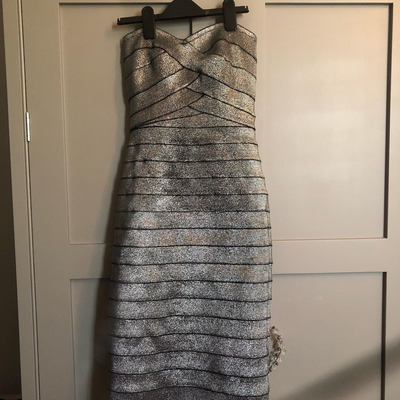Silver Metallic Bandeau Dress - Reiss Lolly only... | Depop