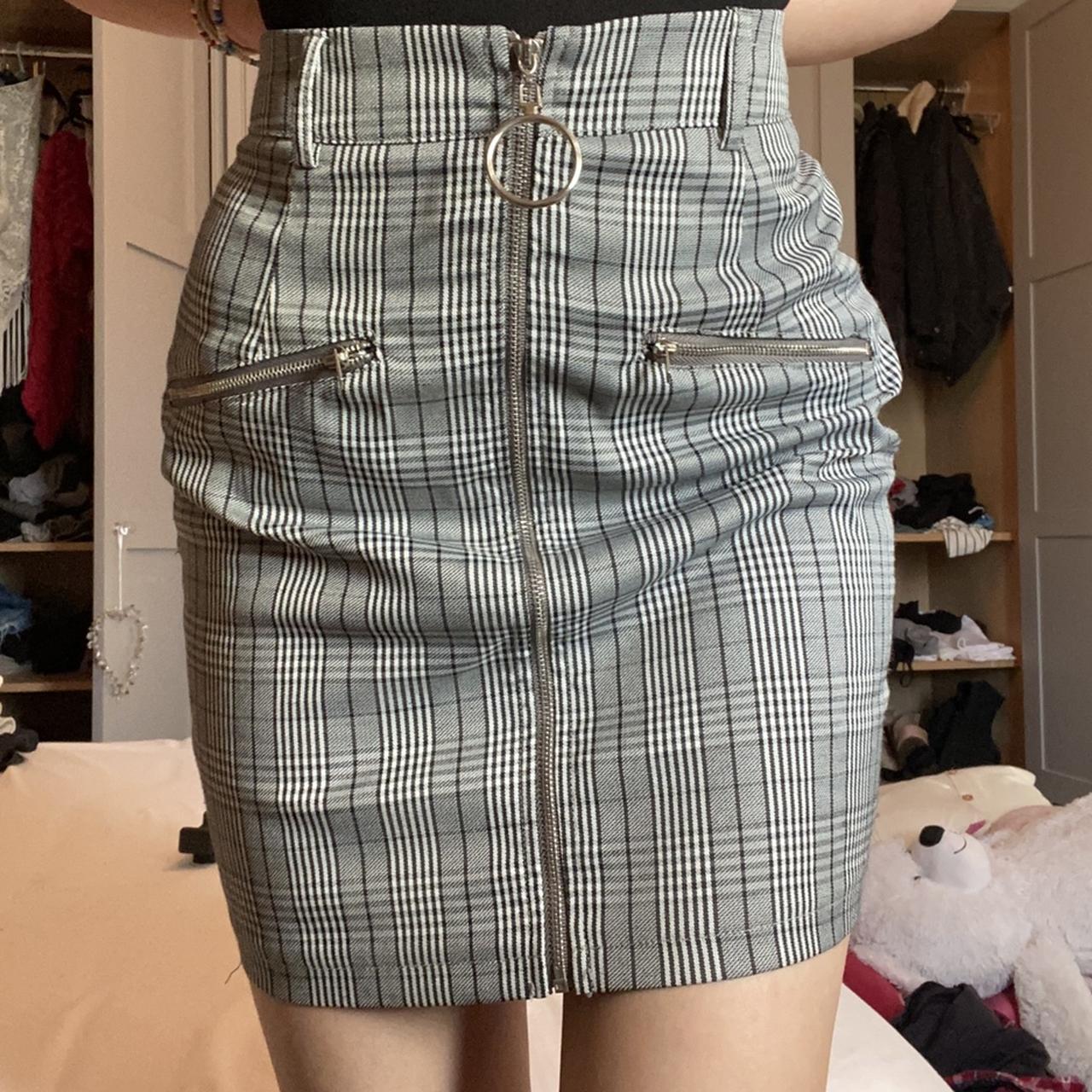 Pretty little thing monochrome zip front check mini... - Depop