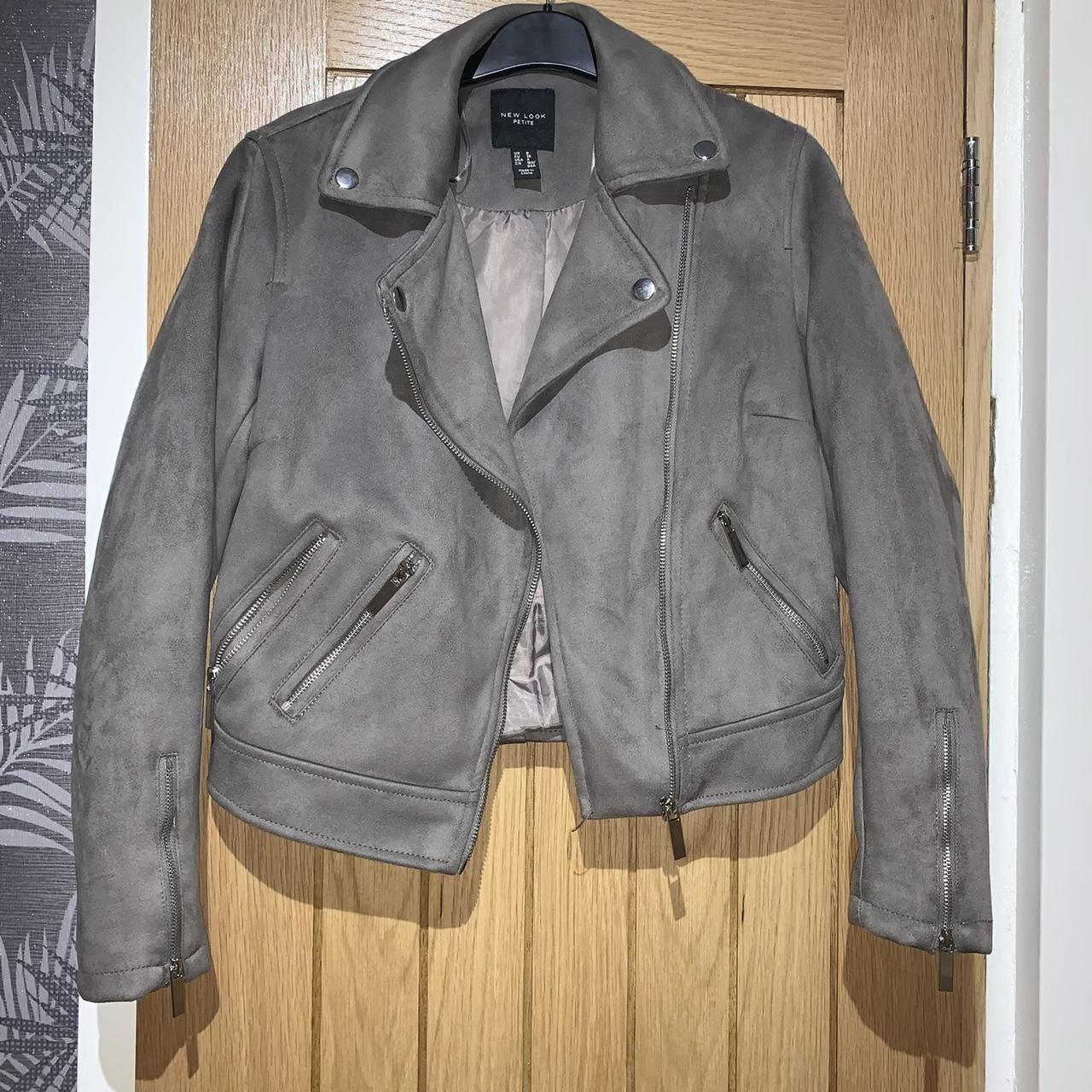 New Look Petite Suede Grey Biker Jacket, good... - Depop