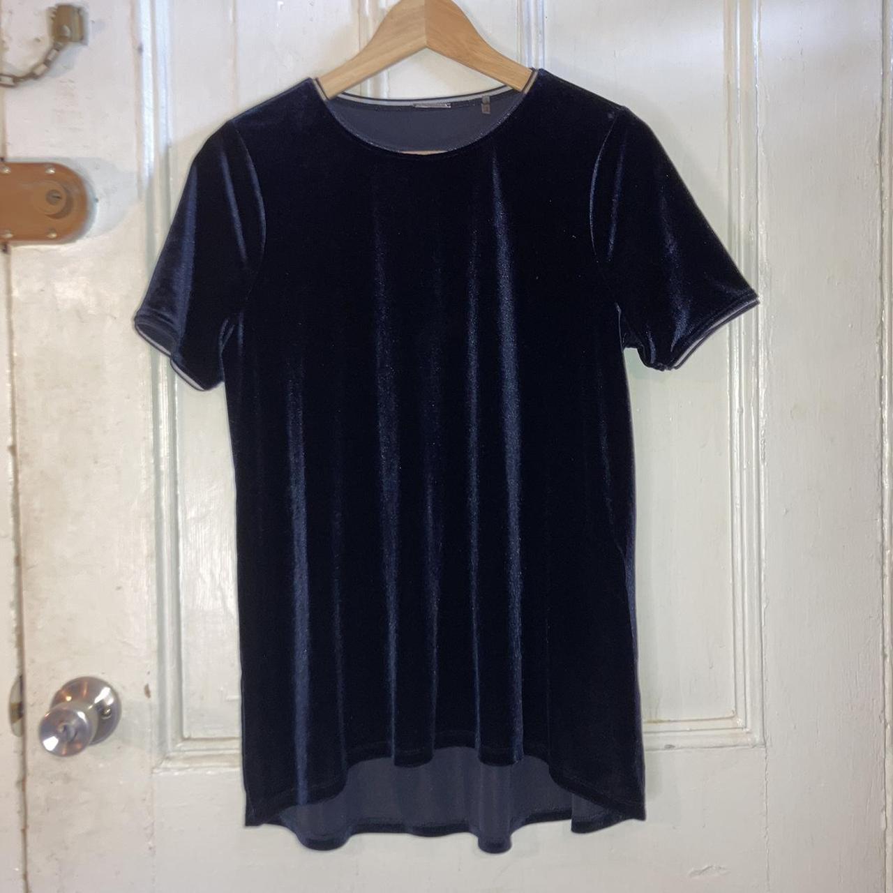 Elie tahari blue velvet shirt with cool sheer trim... - Depop