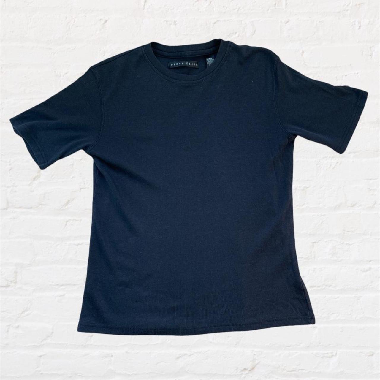 y2k black basic tee. perry ellis size medium. pretty... - Depop