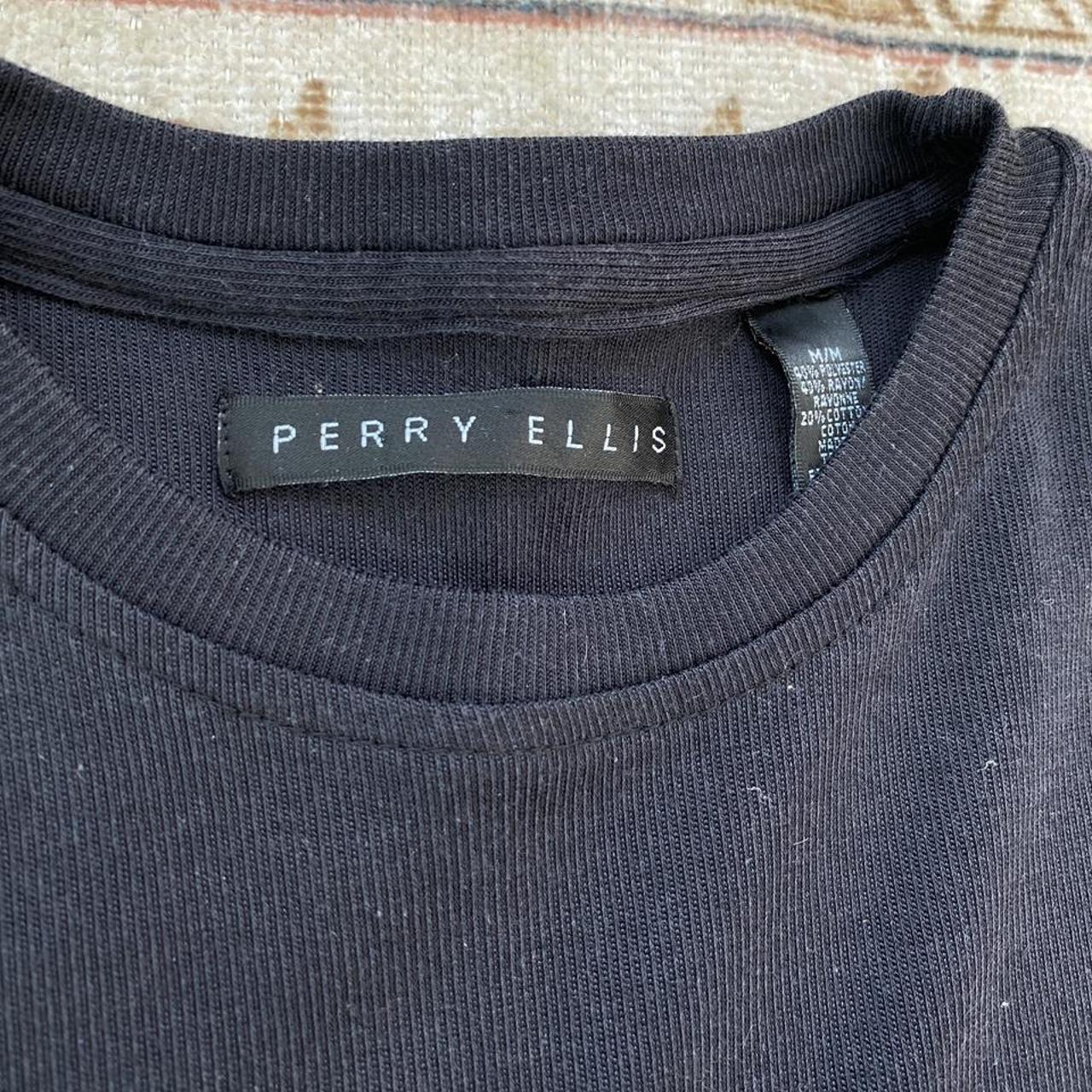 y2k black basic tee. perry ellis size medium. pretty... - Depop