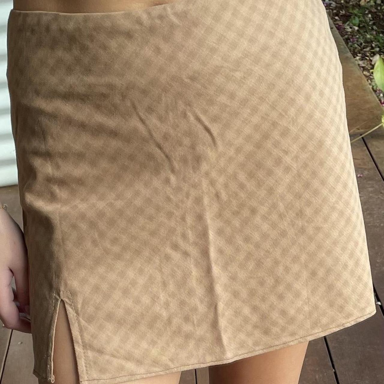 brown check mini skirt - Depop
