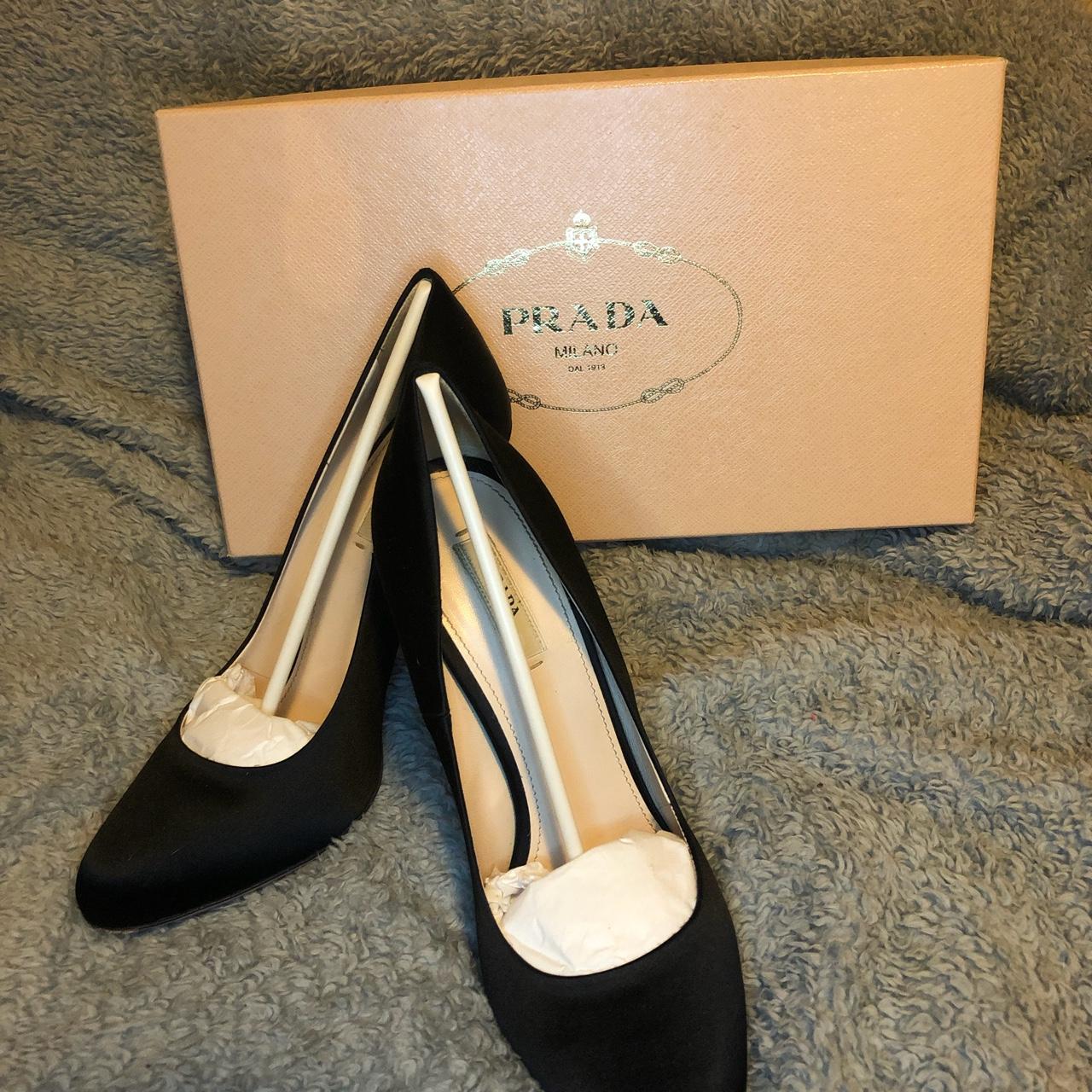 Black prada heels. Size 5, EU38. Worn a few times as... - Depop