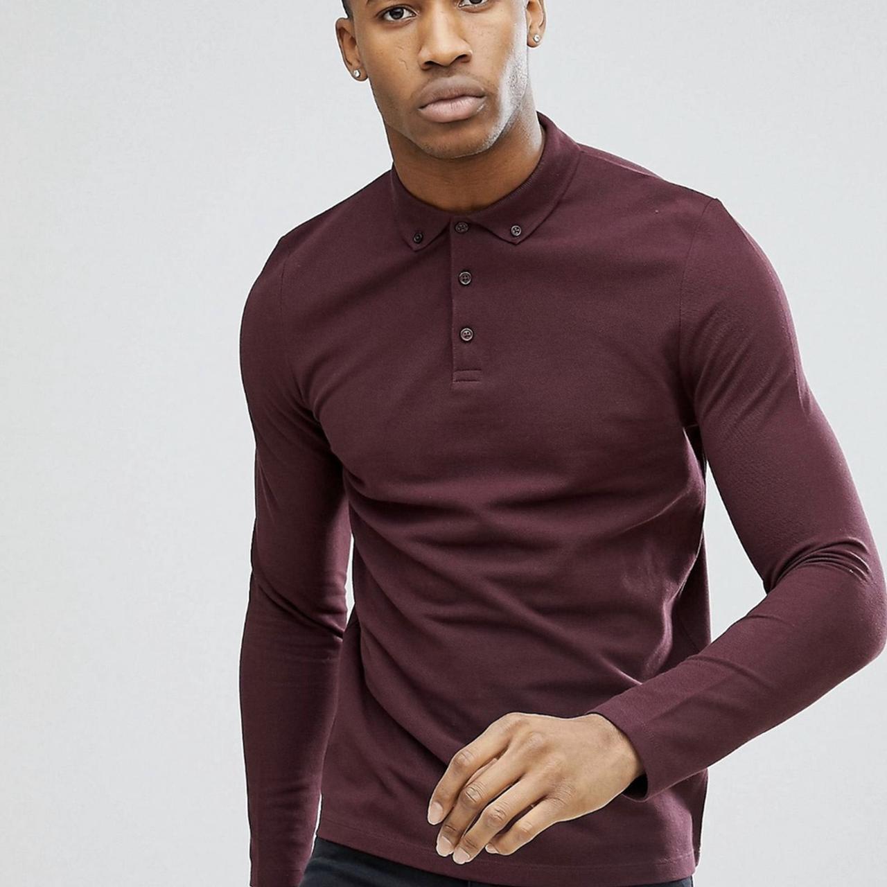 ASOS Design long sleeve pique polo with button down... - Depop