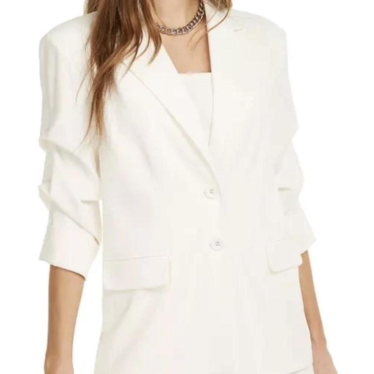 Cream ruched-arm blazer, oversized fit - Brand:... - Depop