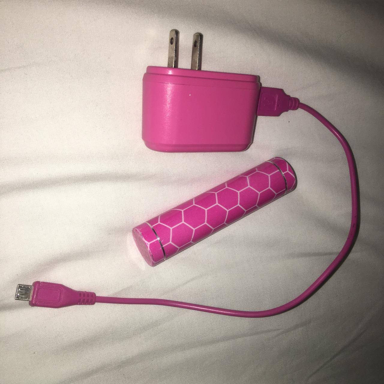 pink portable charger with its own charger - Depop