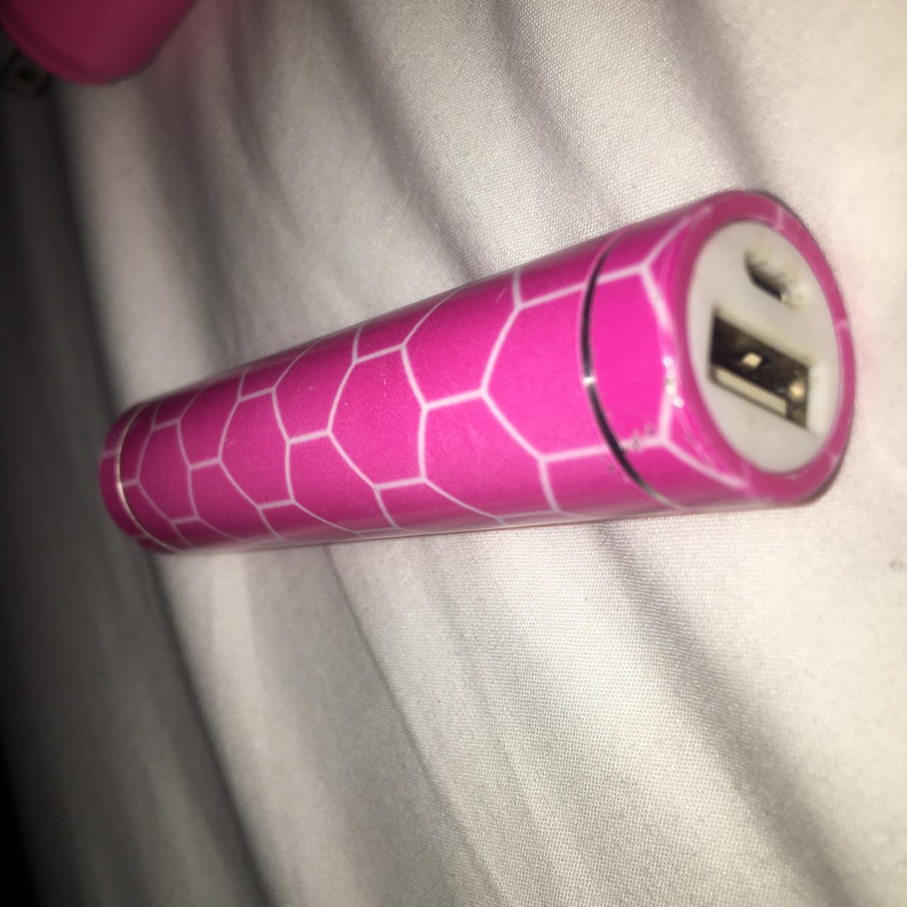 pink portable charger with its own charger - Depop