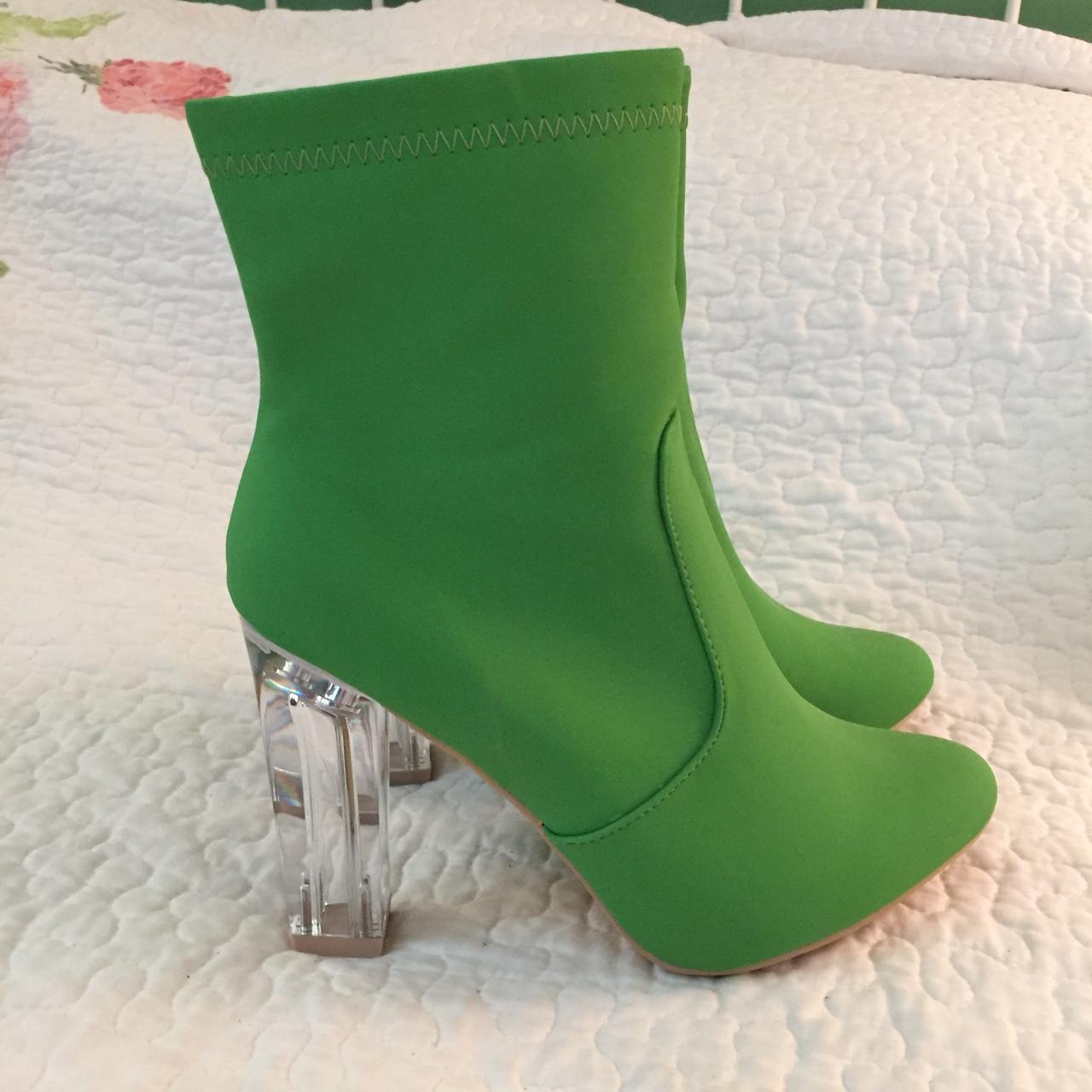 Amazing neon green ankle boots with clear stacked... - Depop