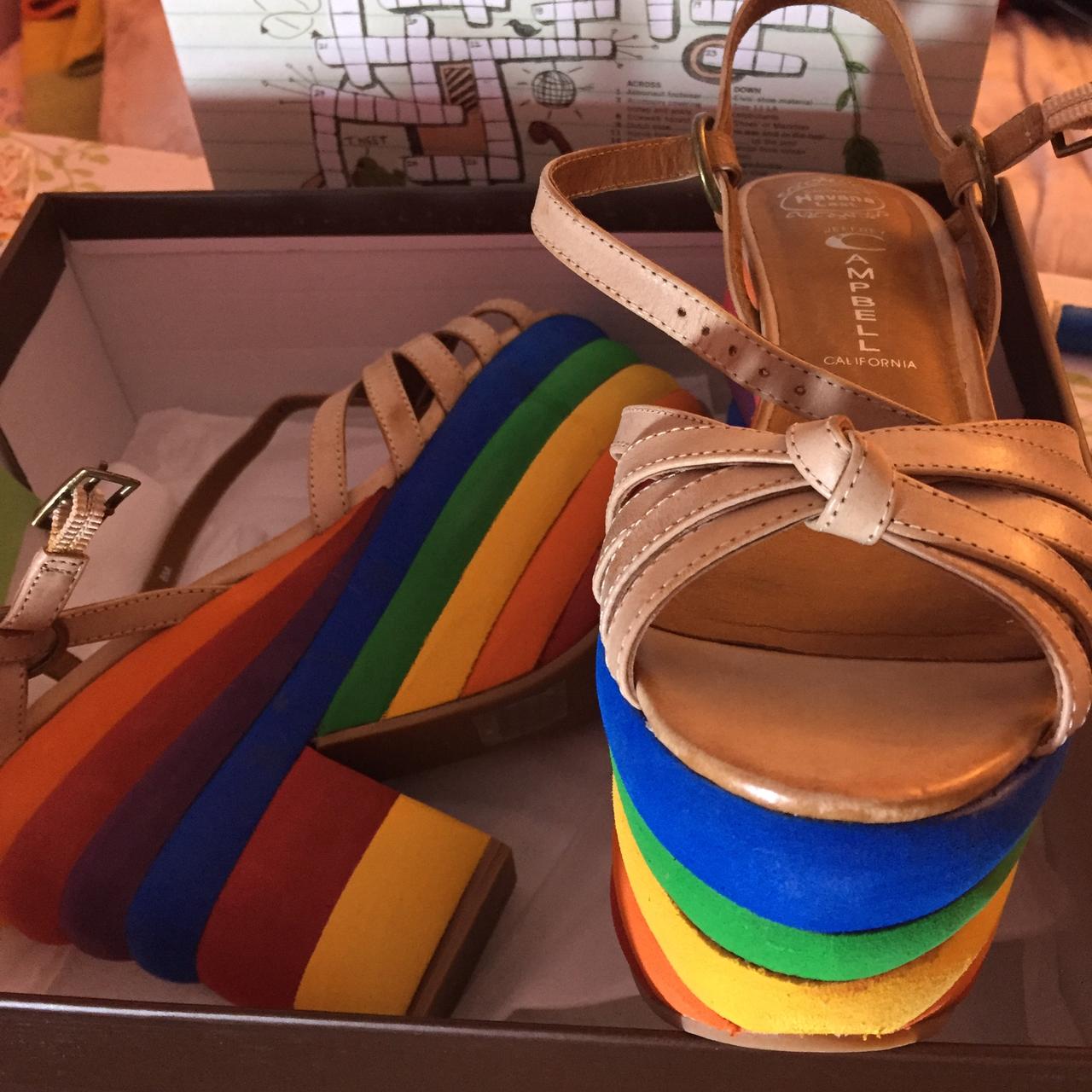 Rainbow Jeffrey Campbell chunky heels. Like new... - Depop
