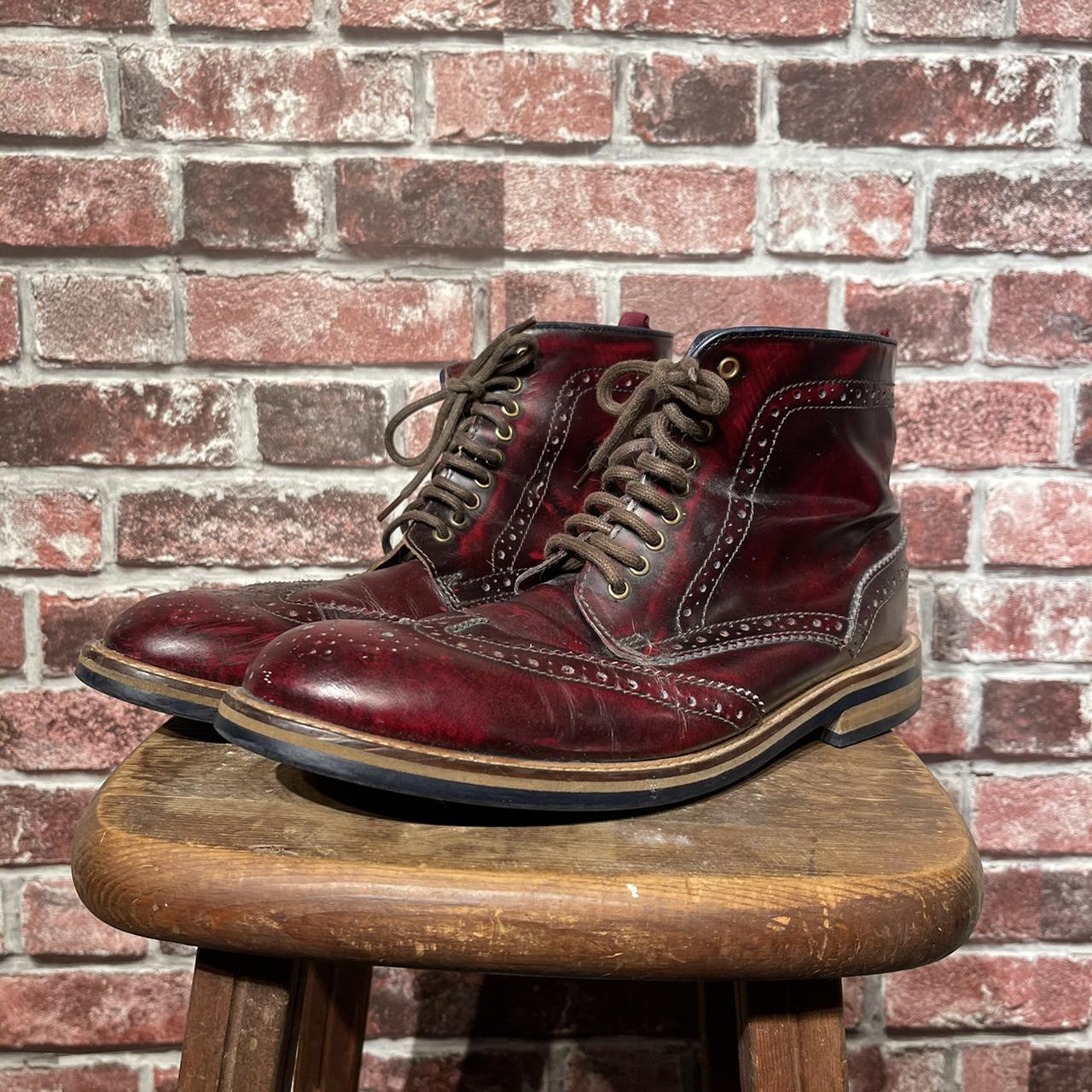 These burgundy wing tipped boots are a must have.... - Depop