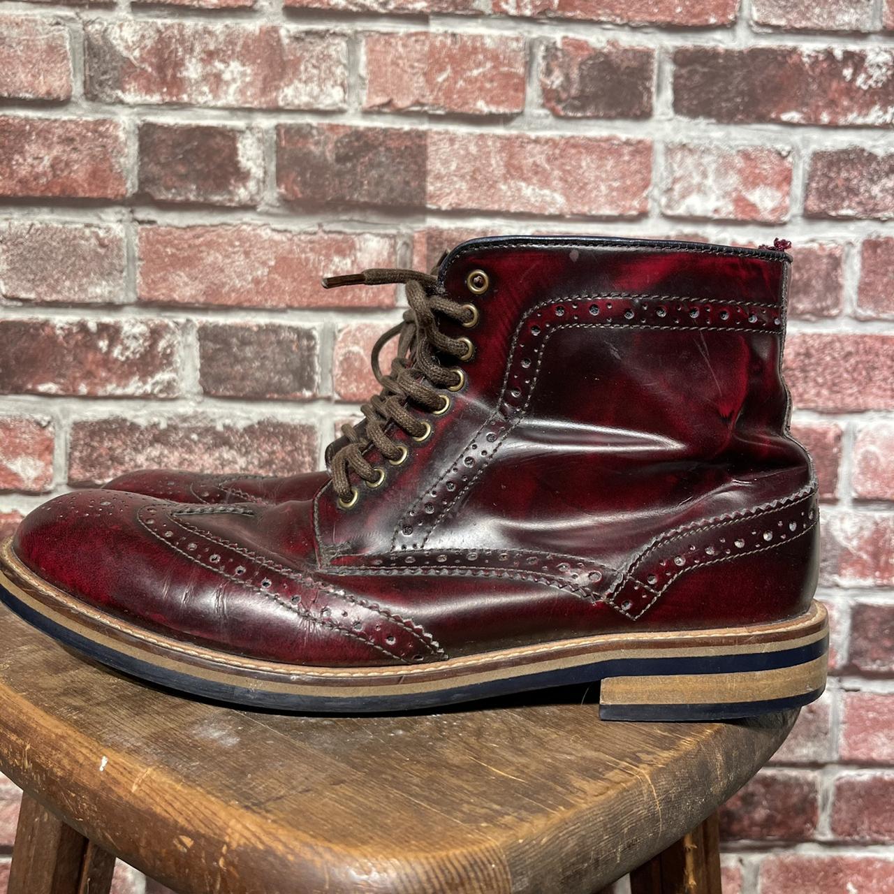 These burgundy wing tipped boots are a must have.... - Depop