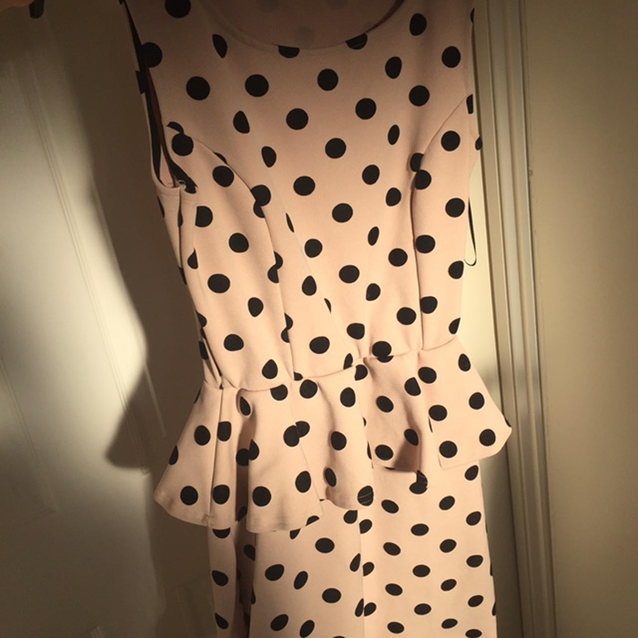 pink and black polka dot Evita designer slim fit... - Depop