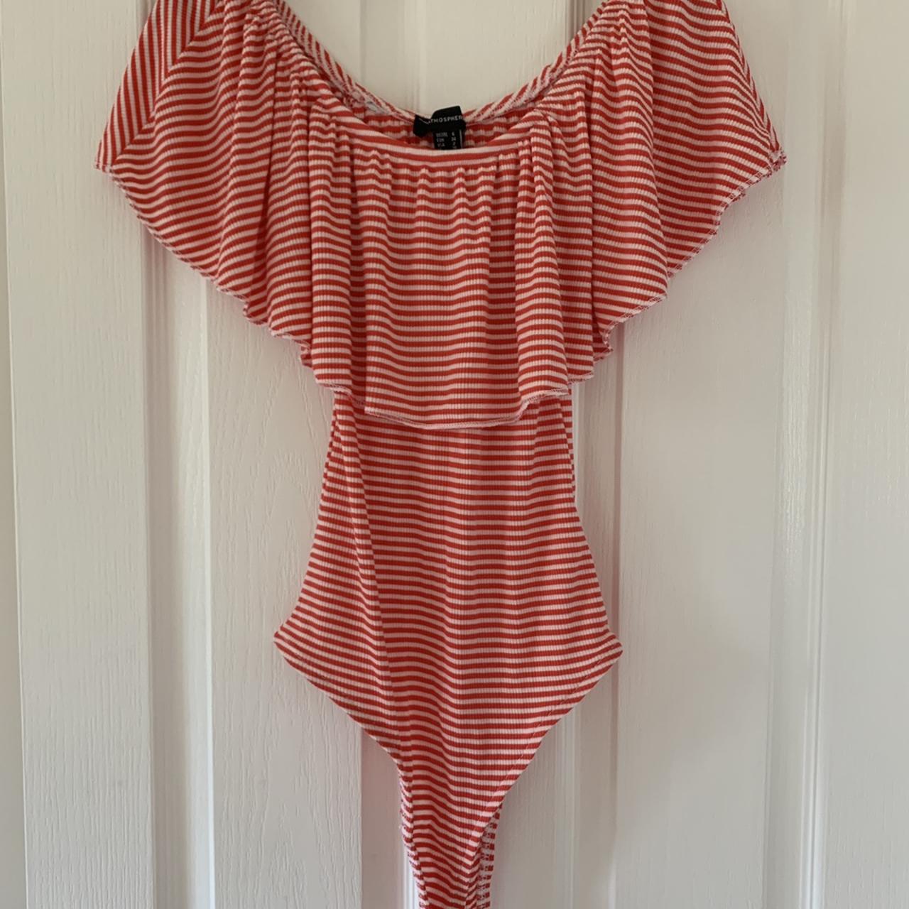 Women’s red and white striped bodysuit size 6 ️ - Depop