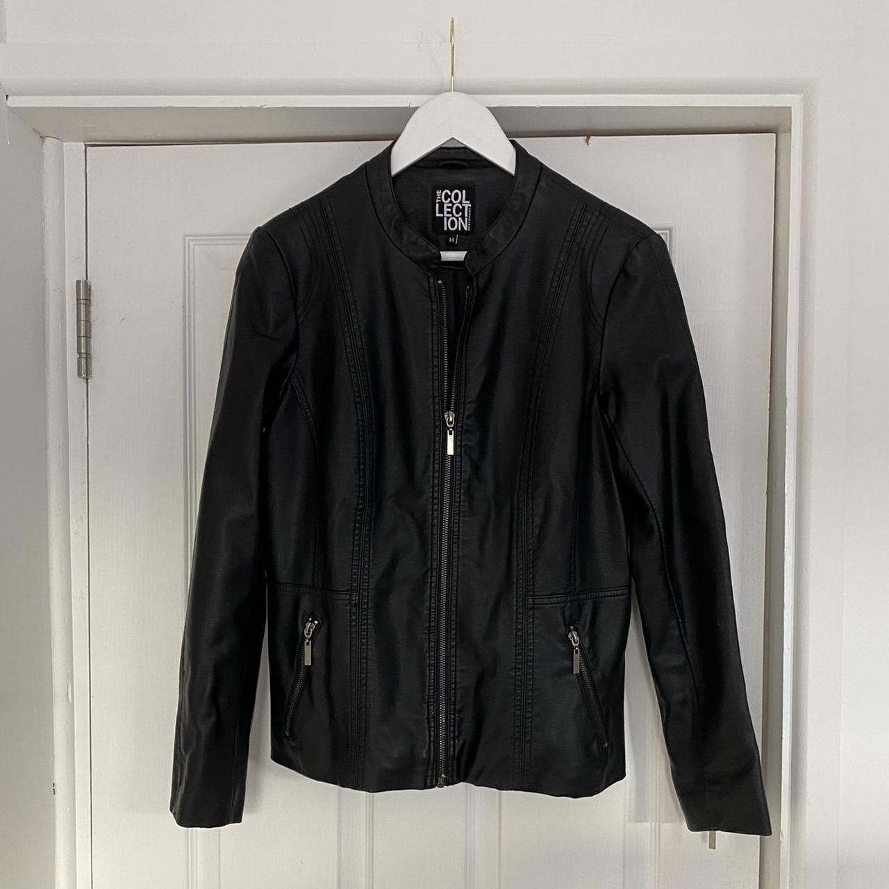 ‘The Collection’ Black Leather Jacket Size: UK... - Depop