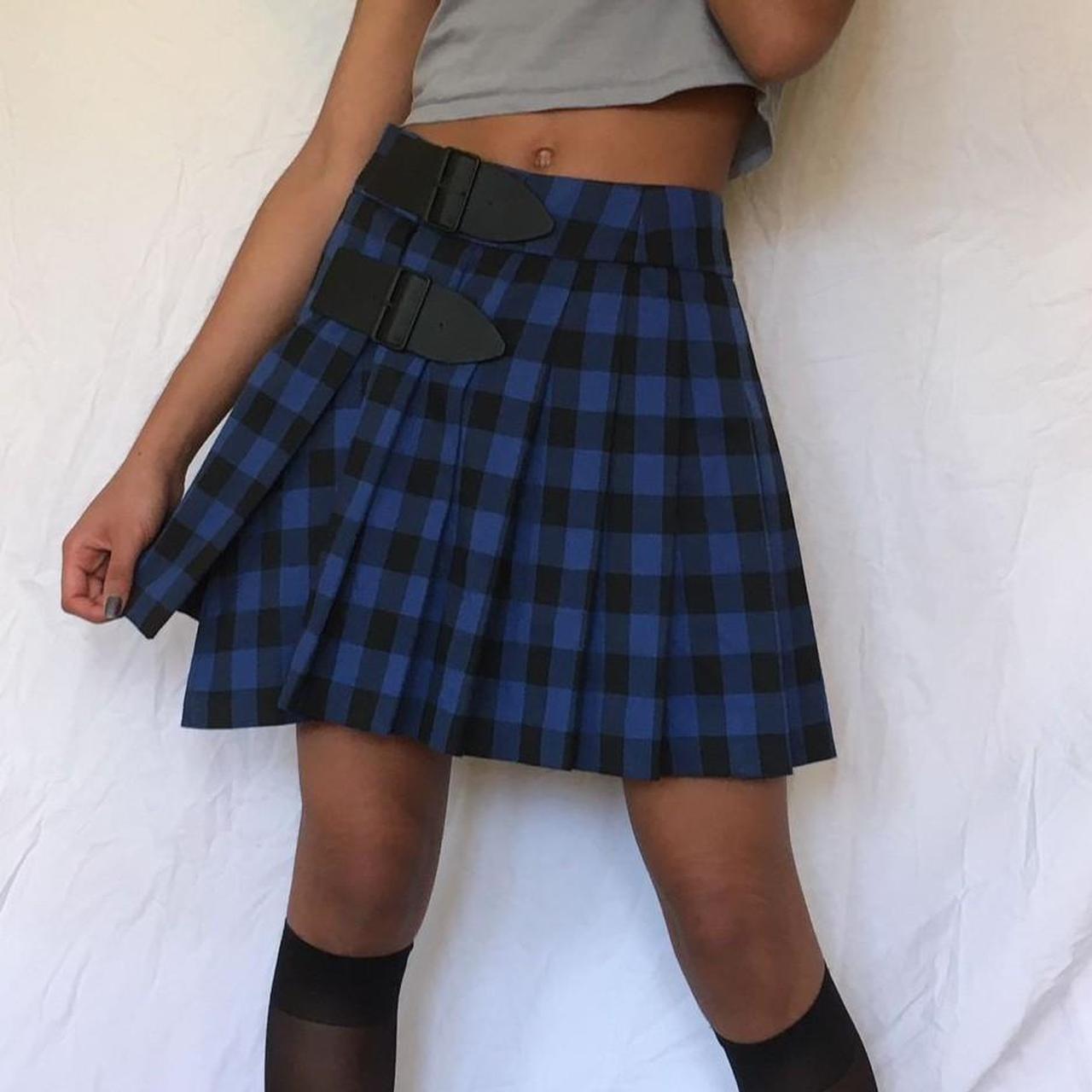 Cute preppy Blue pleated skirt in tartan fabric... - Depop