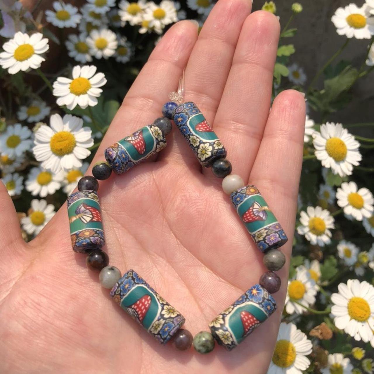 🍄 fimo clay mushroom stone bracelet! Features fimo... | Depop