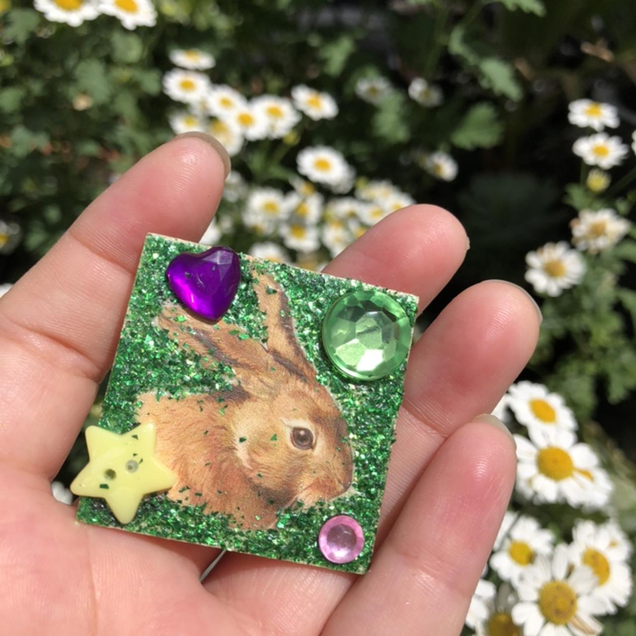 kitschy rabbit bunny pin button... - Depop