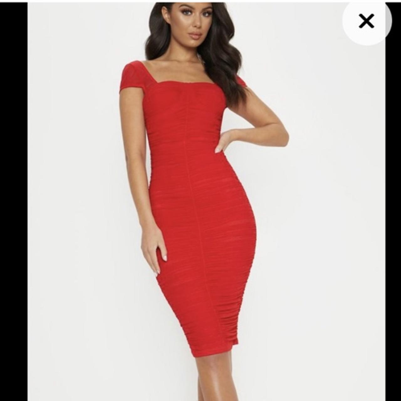 ️ PLT ruched red midi dress ️ Worn once before ️... - Depop