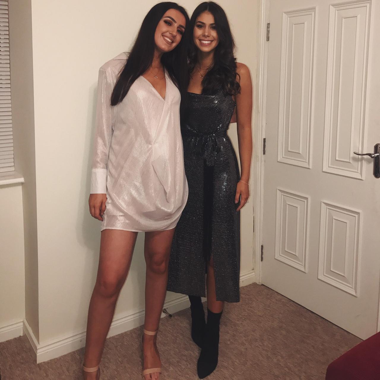 Metallic Sparkly midi dress from Zara with fringed... - Depop