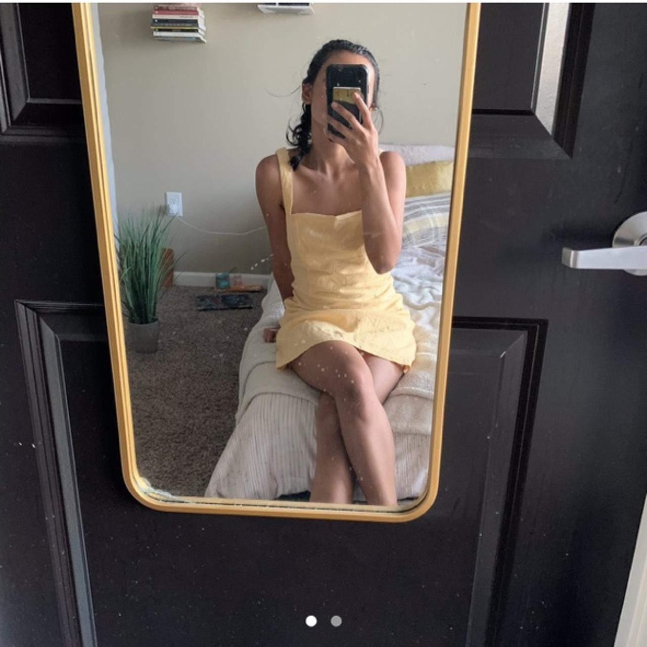 Pale yellow linen mini dress 100% linen XS... | Depop