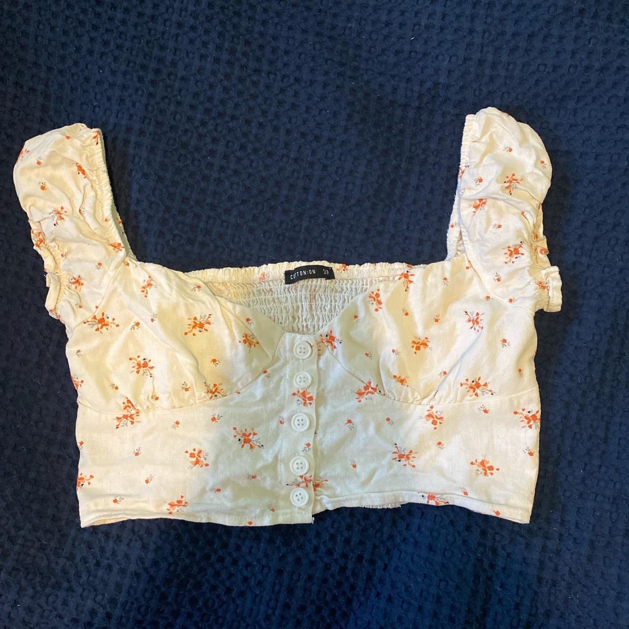 floral linen top from cotton on! #summer #cottonon... - Depop