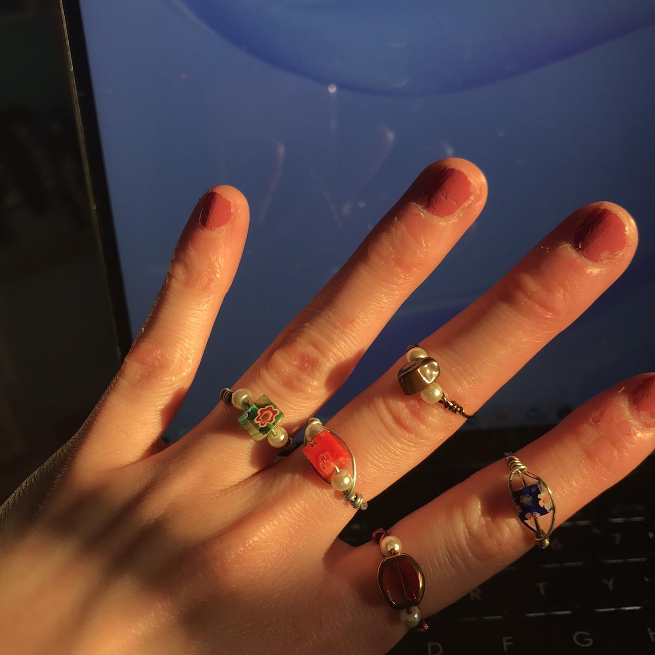 Hand made red and pearl bead ring. This ring is... - Depop