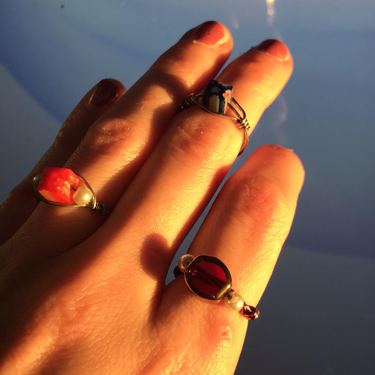 Hand made red and pearl bead ring. This ring is... - Depop