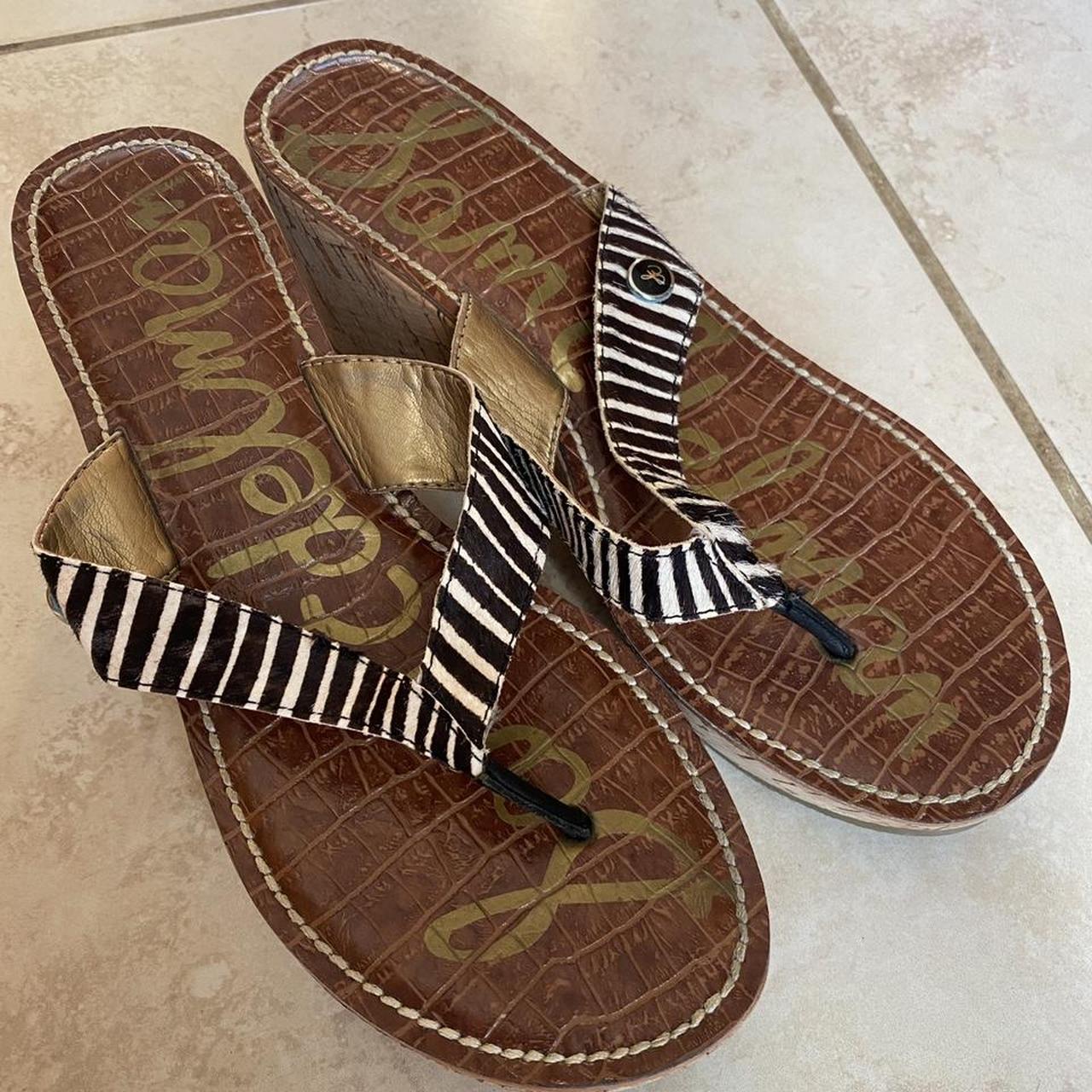 Sam Edelman wedge cork flip flops with zebra stripe... - Depop