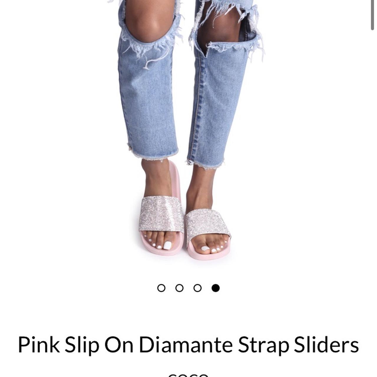 Pink Slip on Sliders With diamanté strap Size 8... - Depop