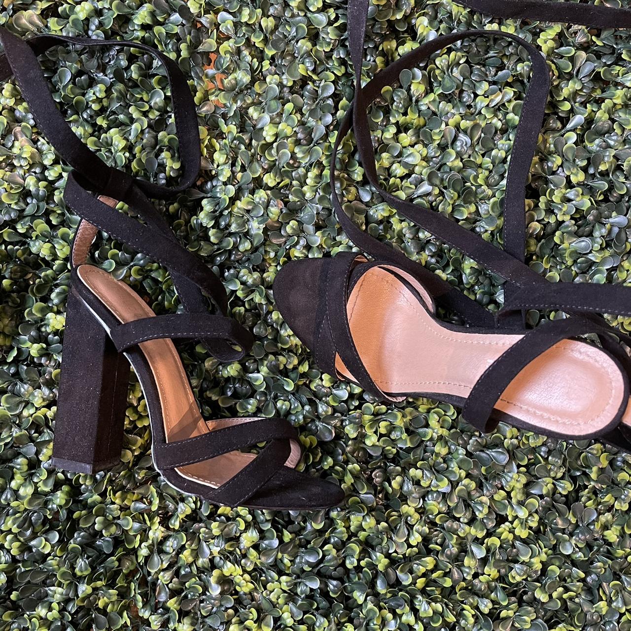 Black Suede Block Heel Sandals Size 65 Perfect Depop