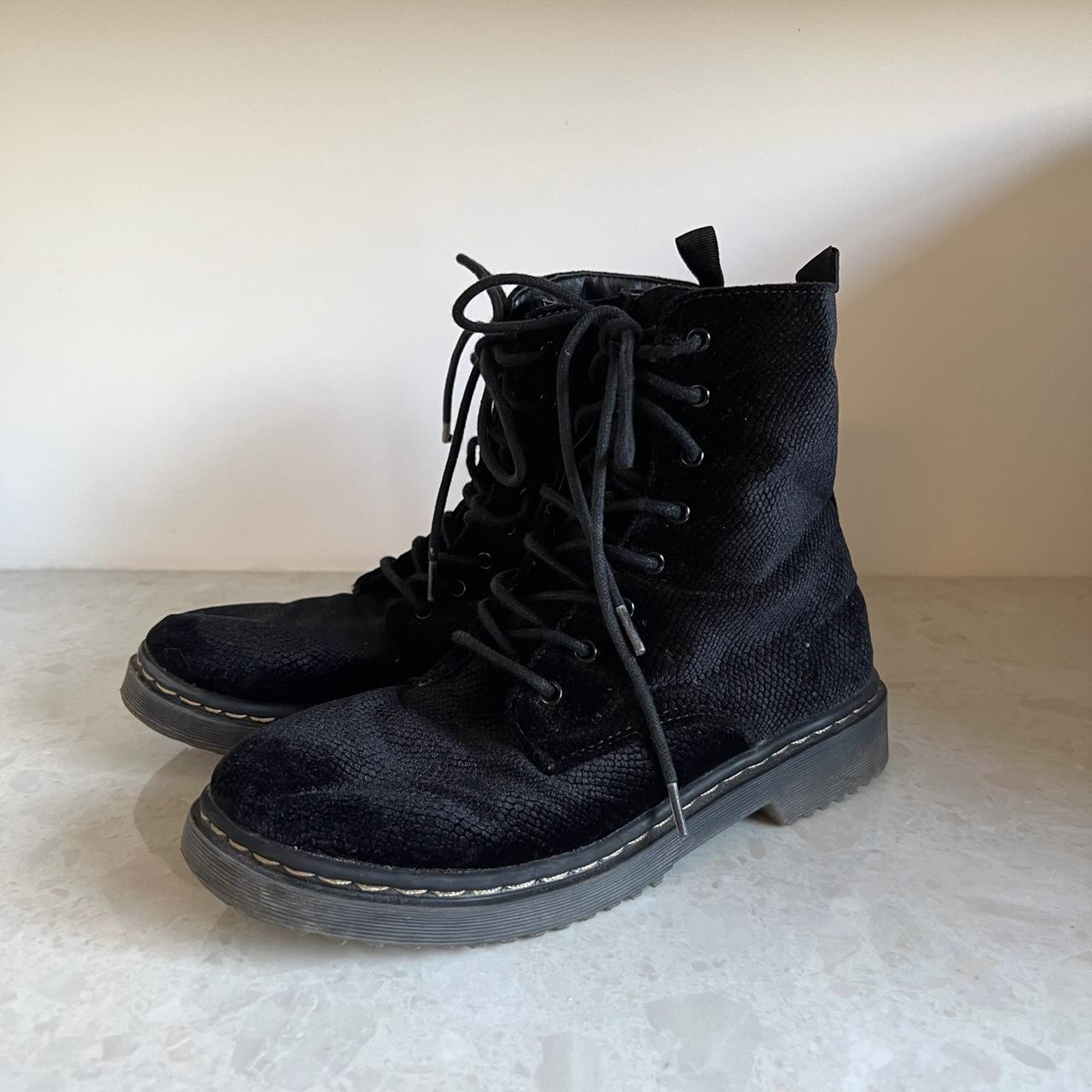 Vintage boots. Black velvet snakeskin embossed... - Depop