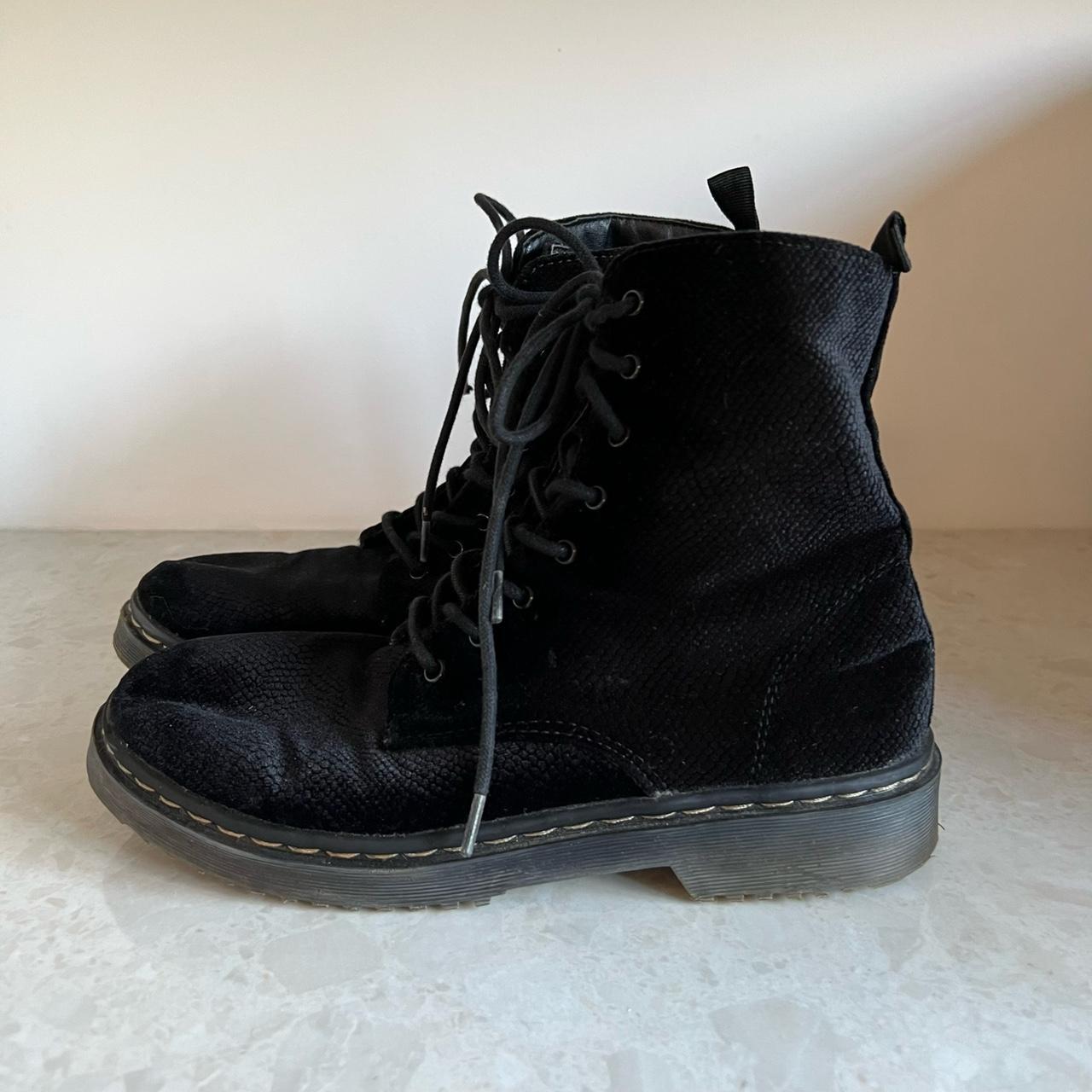 Vintage boots. Black velvet snakeskin embossed... - Depop