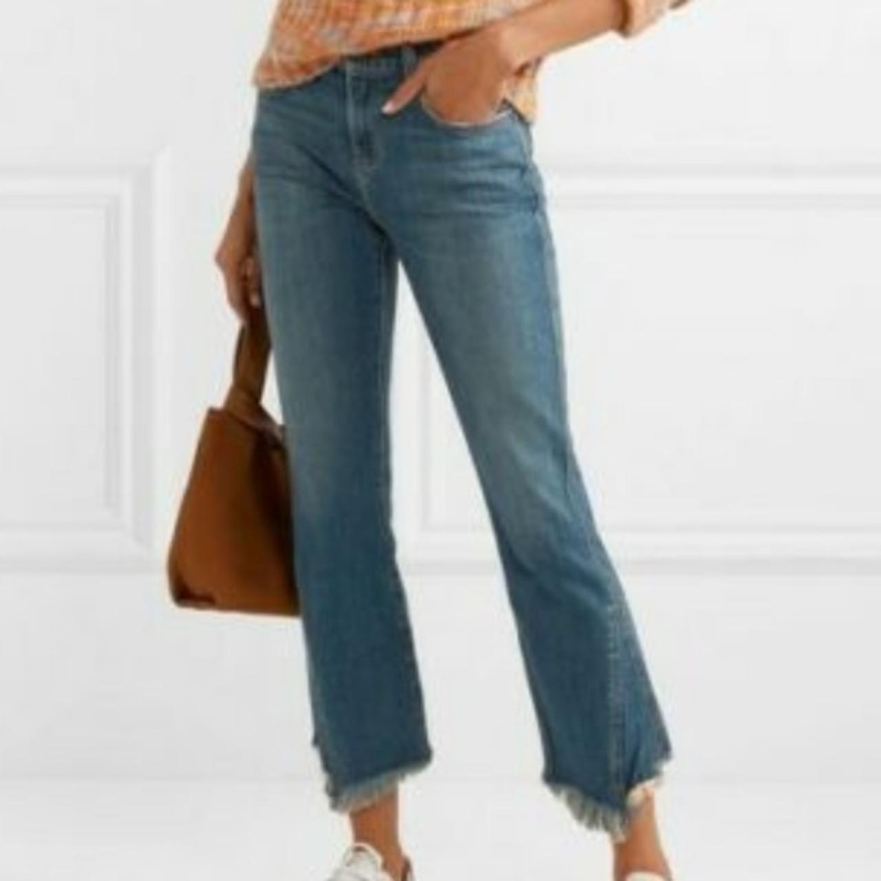 Current/Elliott The Fan Kick Blue Denim Flare... - Depop