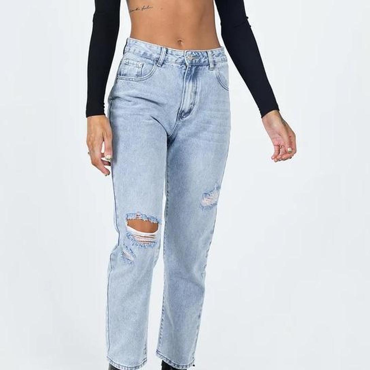 PRINCESSPOLLY HIGH WAISTED DENIM BLUE MOM JEANS SIZE... - Depop